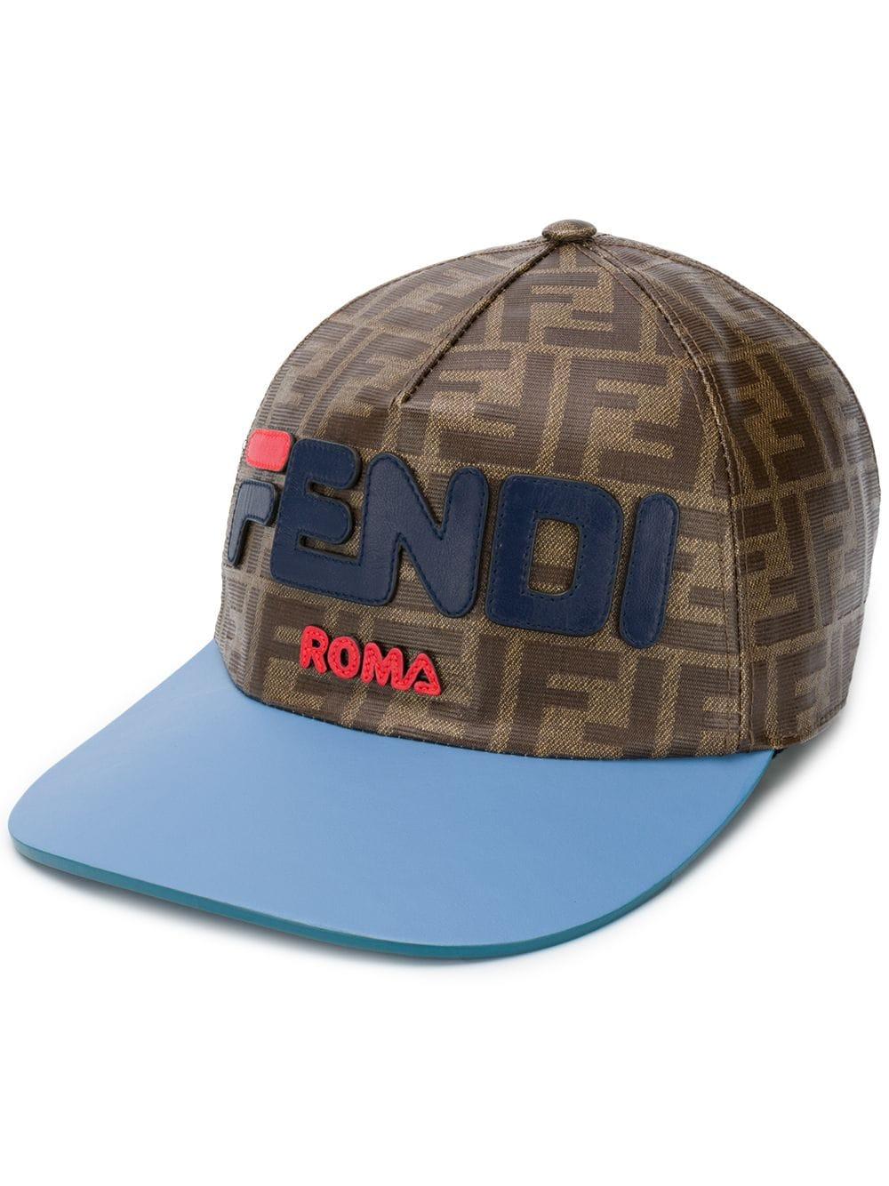 Fendi Leather Colourblock Monogram Logo Cap in Brown for Men - Lyst