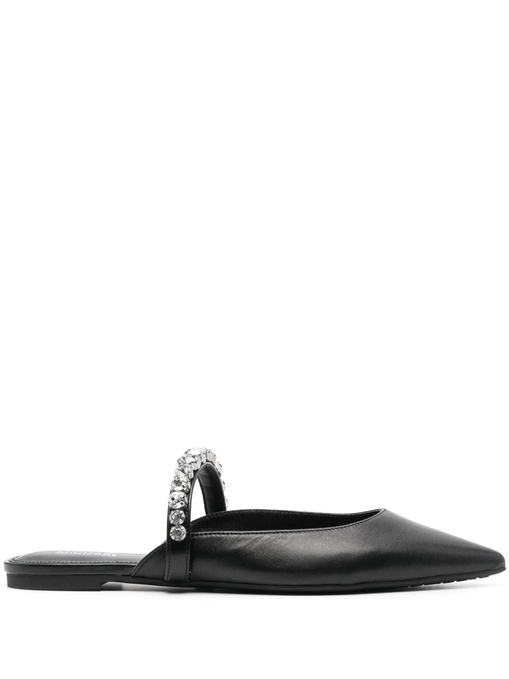 Michael Michael Kors Crystal Embellished Leather Flat Mules In Black Lyst