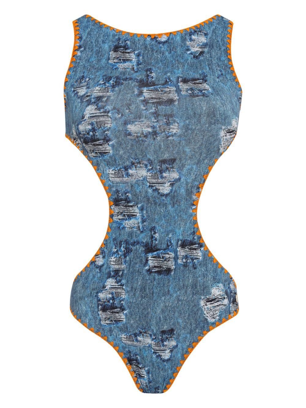 Brigitte Bardot Denim-Print Swimsuit in Blue | Lyst