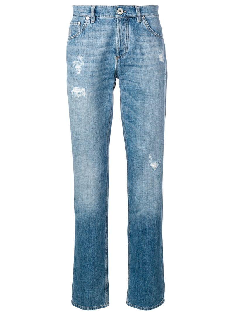 Lyst - Brunello Cucinelli Distressed Straight-leg Jeans in Blue for Men