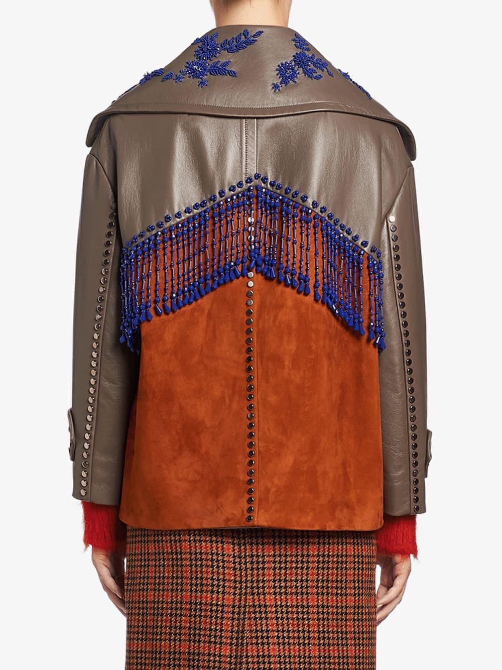 Prada Suede And Leather Jacket in Grey (Gray) - Lyst