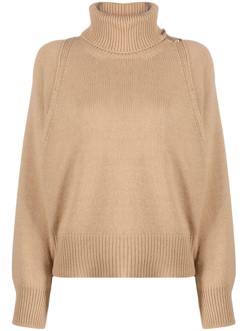 Liu Jo Logo Plaque Roll Neck Jumper In Natural Lyst