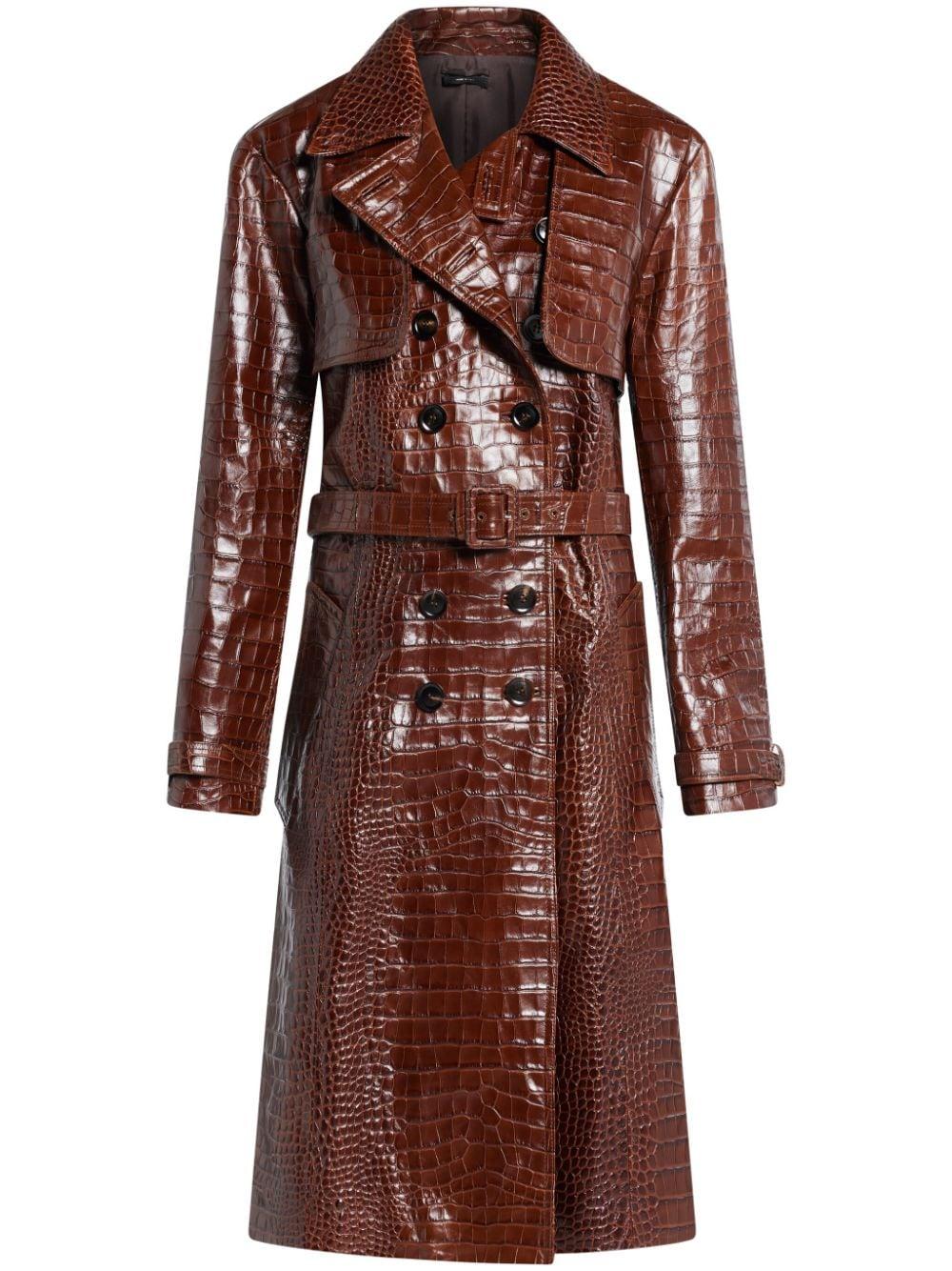 Tom Ford Crocodile-Effect Leather Trench Coat in Red | Lyst