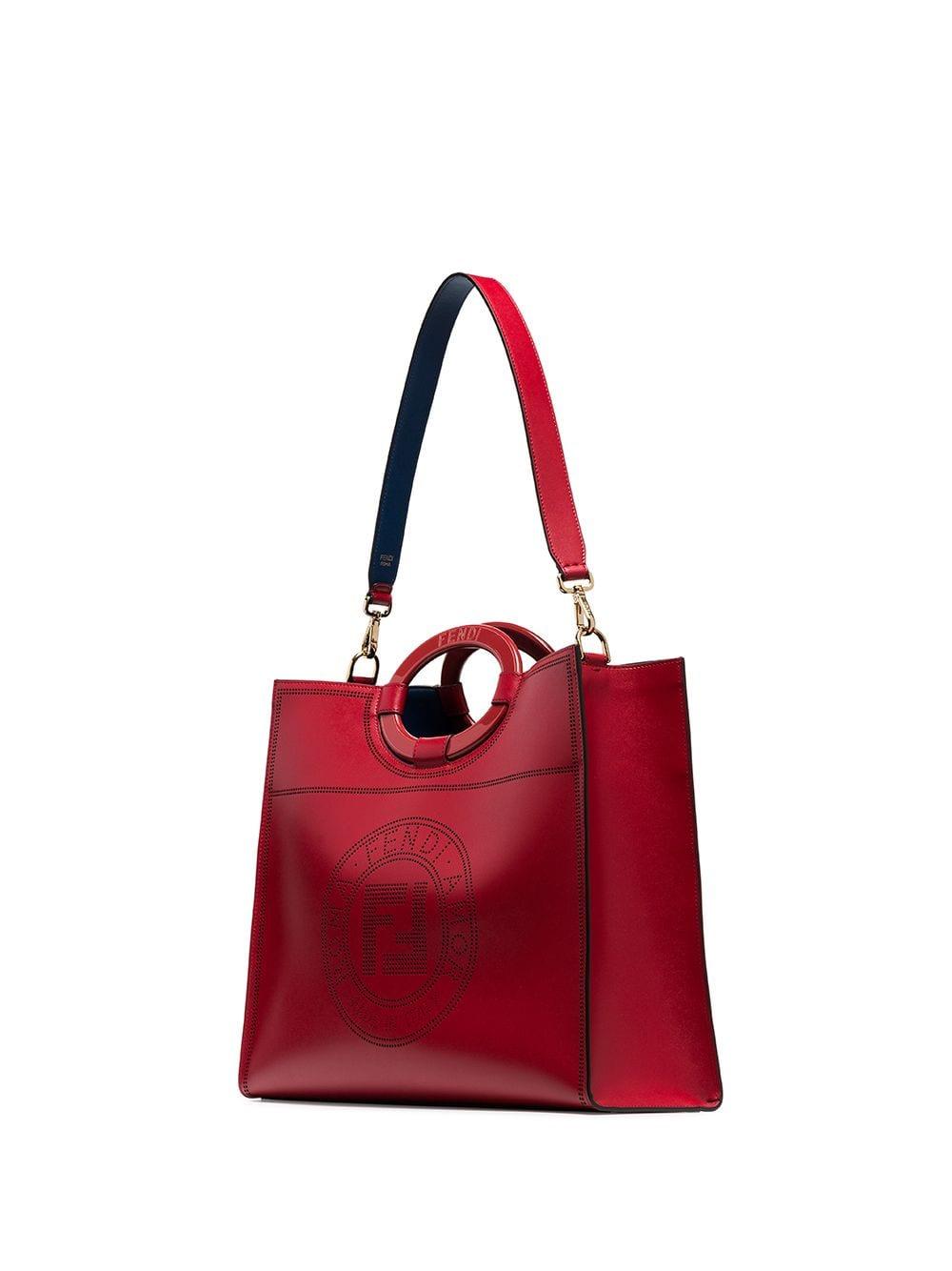 Fendi Red Runaway Perforated Logo Tote Bag in Red - Lyst