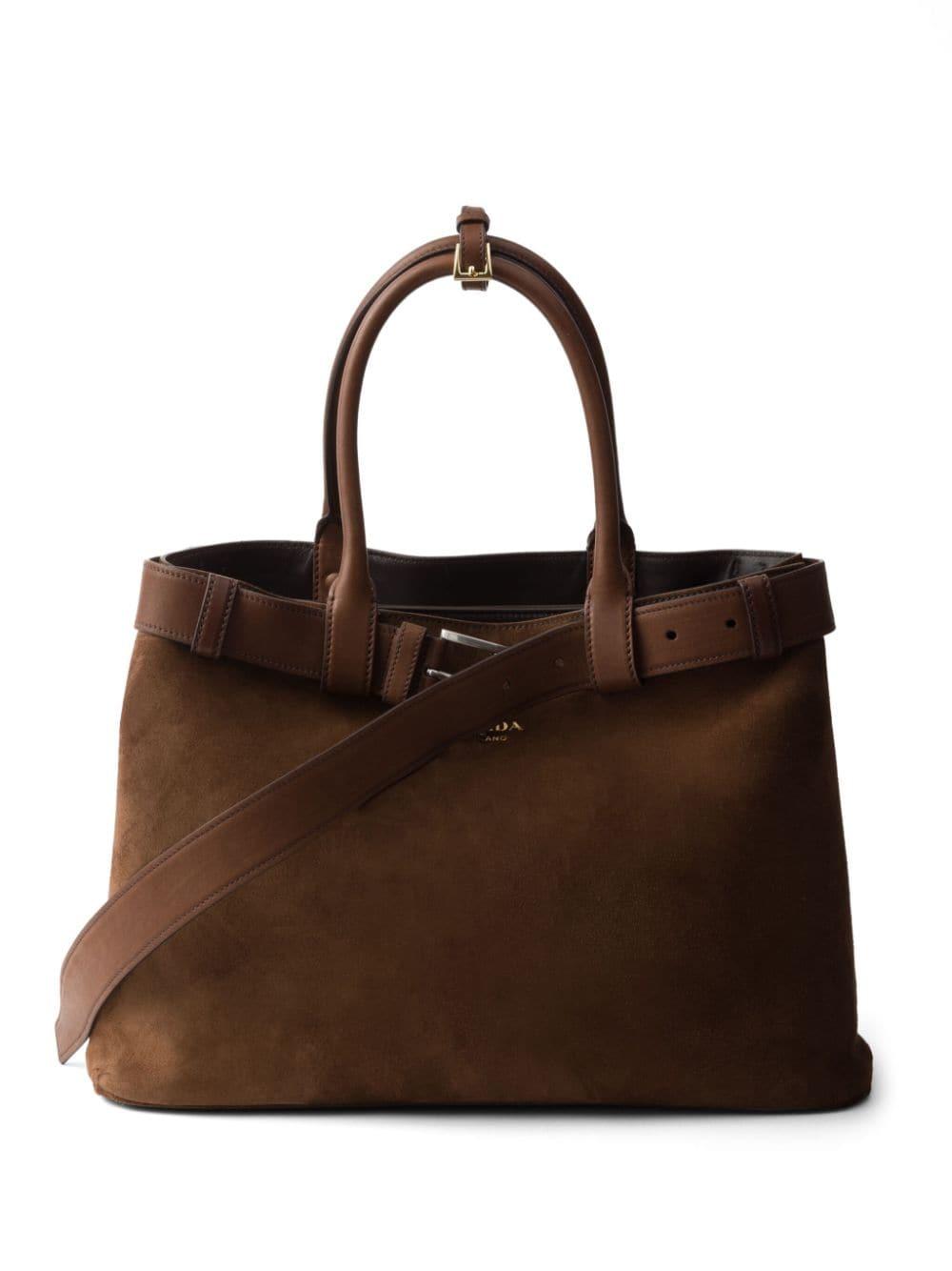 Prada Suede Tote Bag in Brown | Lyst