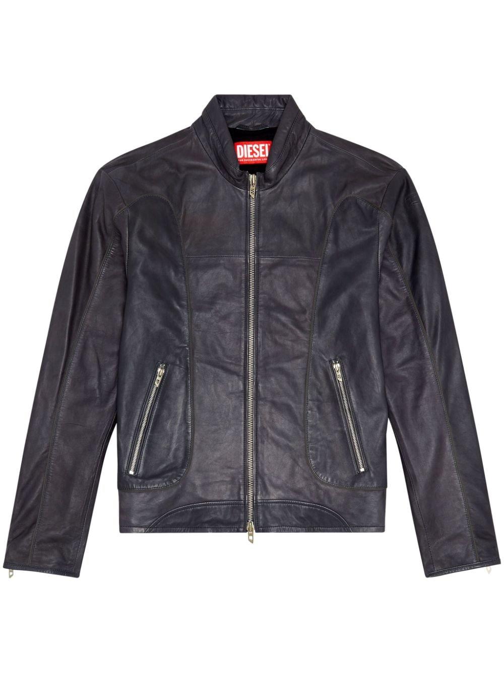 DIESEL L-Krix Leather Biker Jacket in Blue for Men | Lyst