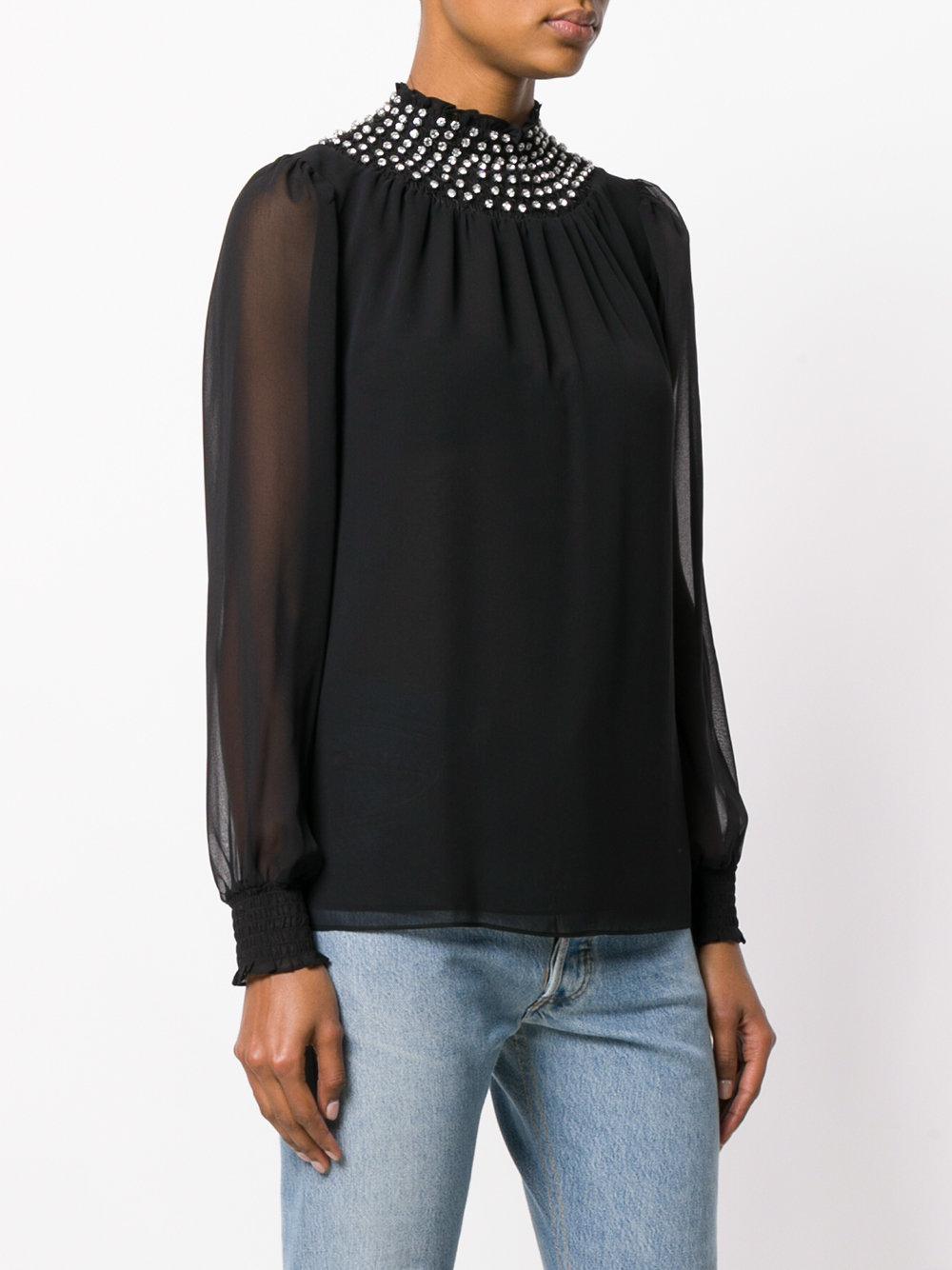 Lyst Michael Michael Kors Rhinestone Embellished Blouse In Black