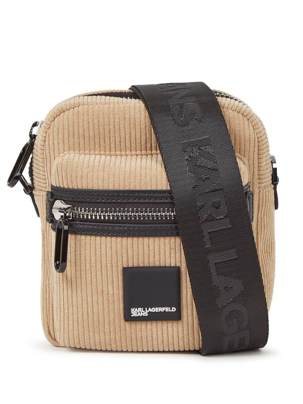 Karl Lagerfeld Box-Logo Corduroy Cross Body Bag in Black for Men | Lyst