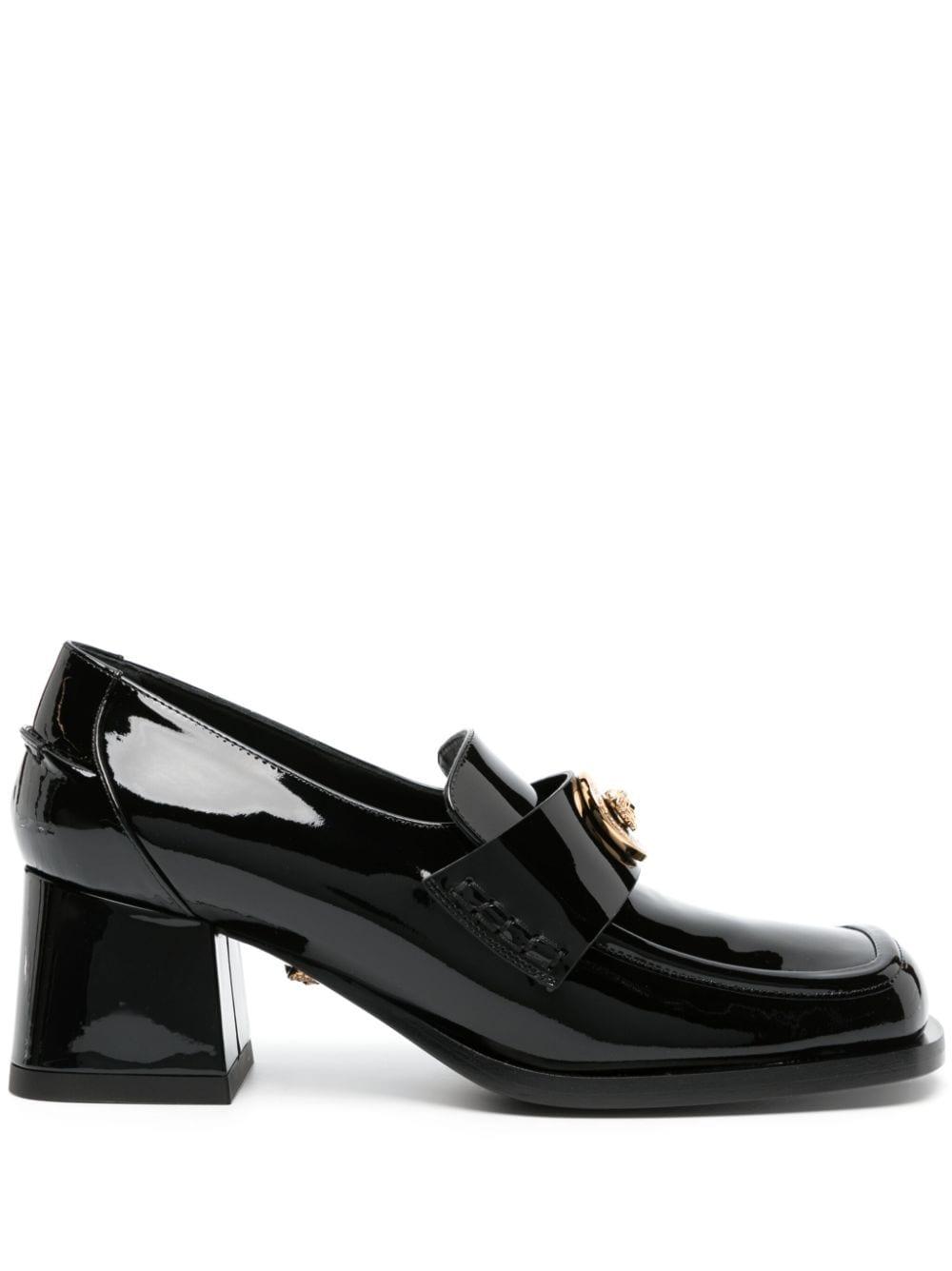 Versace Alia 55mm Leather Loafers in Black | Lyst
