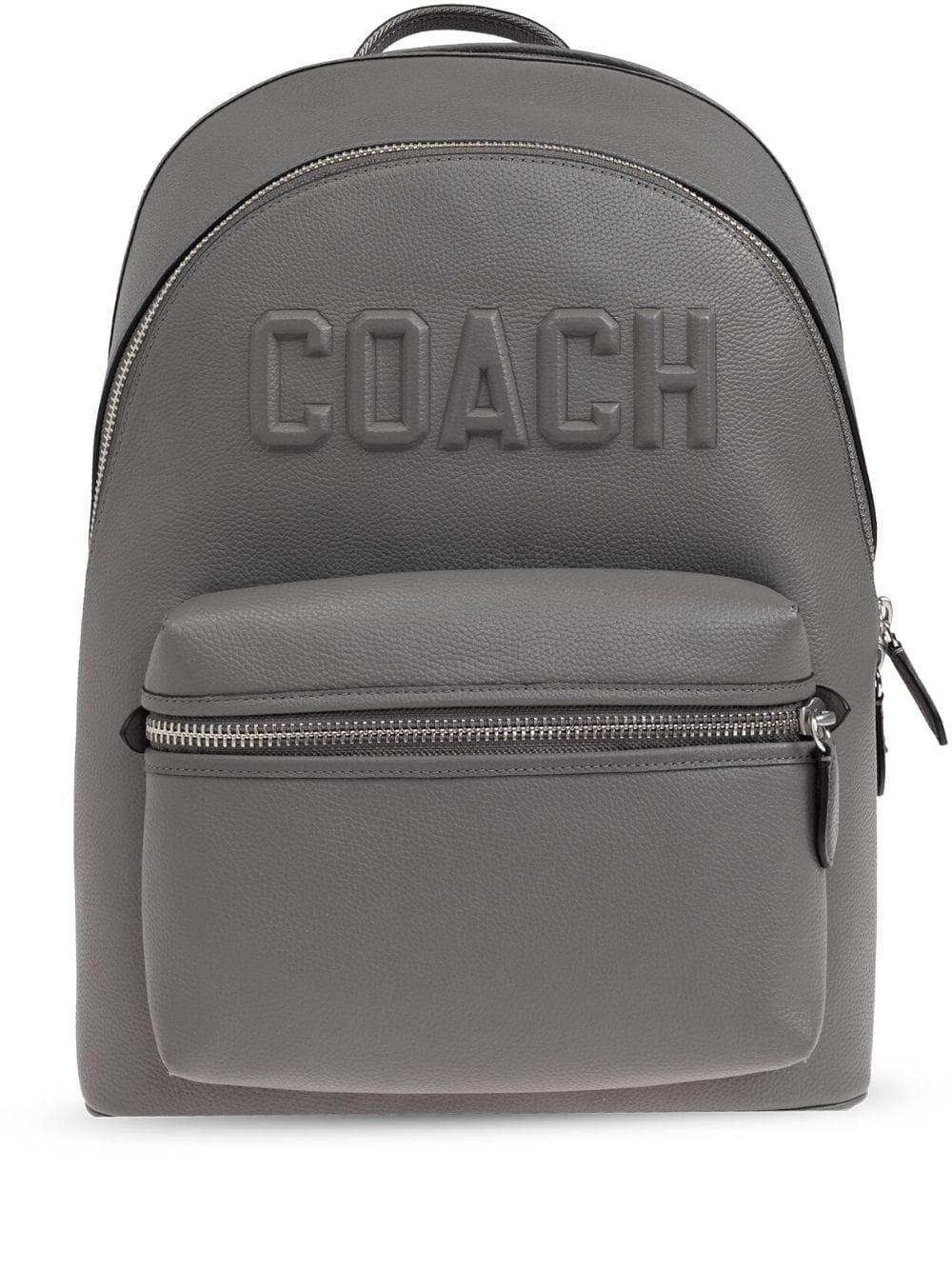 COACH Logo-Embossed Leather Backpack in Gray for Men | Lyst