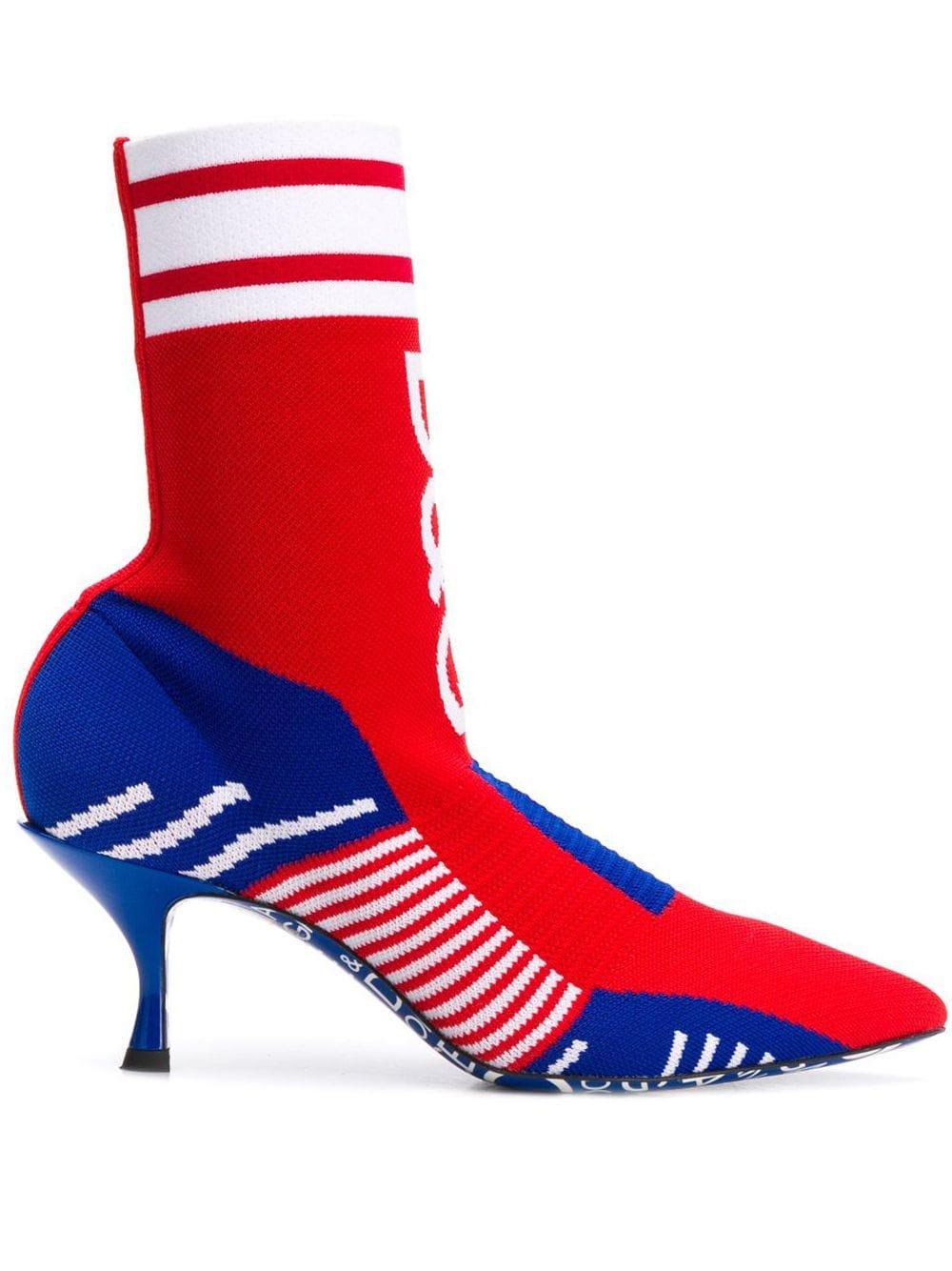 Dolce & Gabbana Leather Logo Sock Boot in Red/ White/ Blue (Red) - Save ...