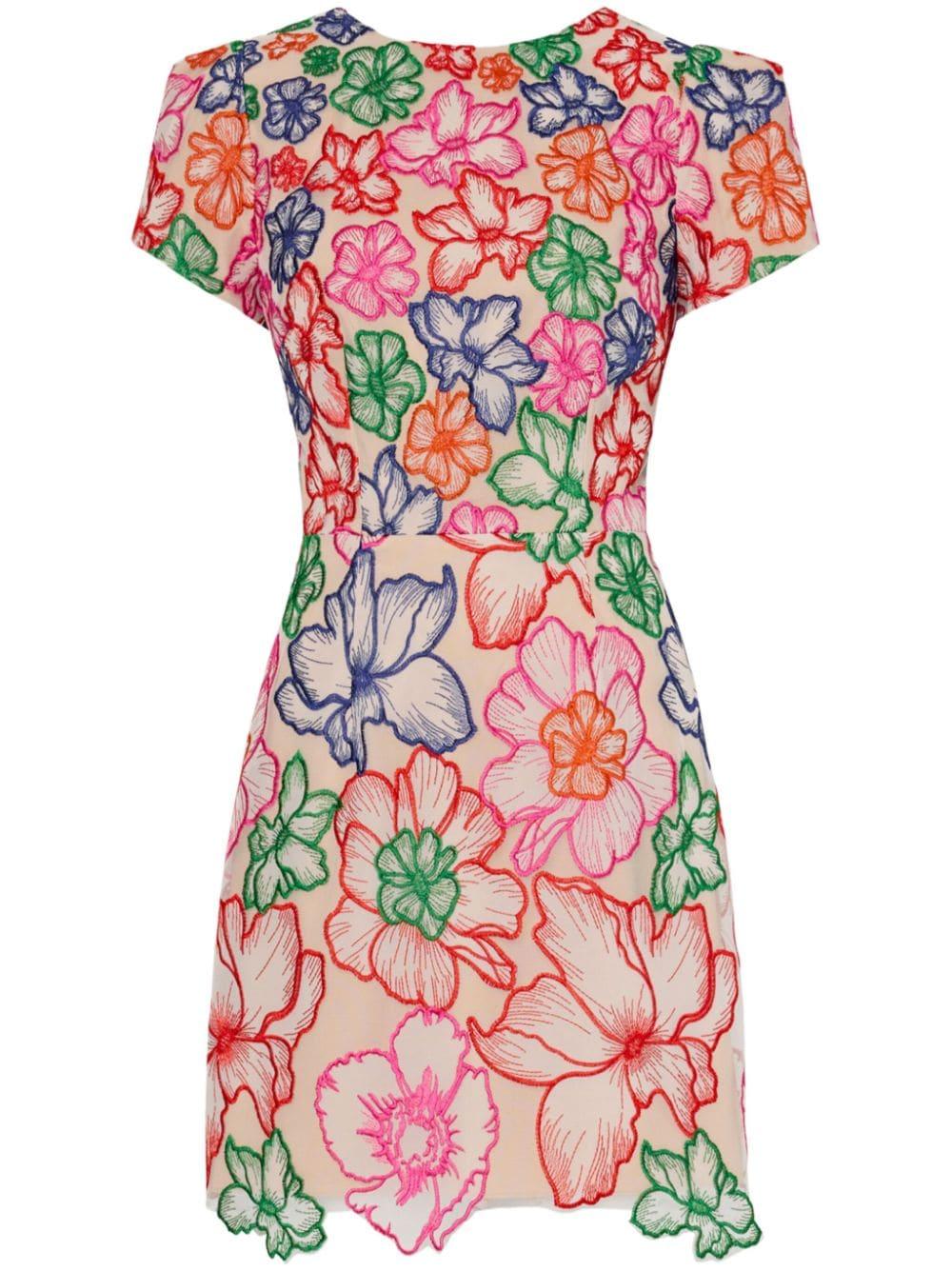 MILLY Kyla Floral-embroidered Minidress in Pink | Lyst