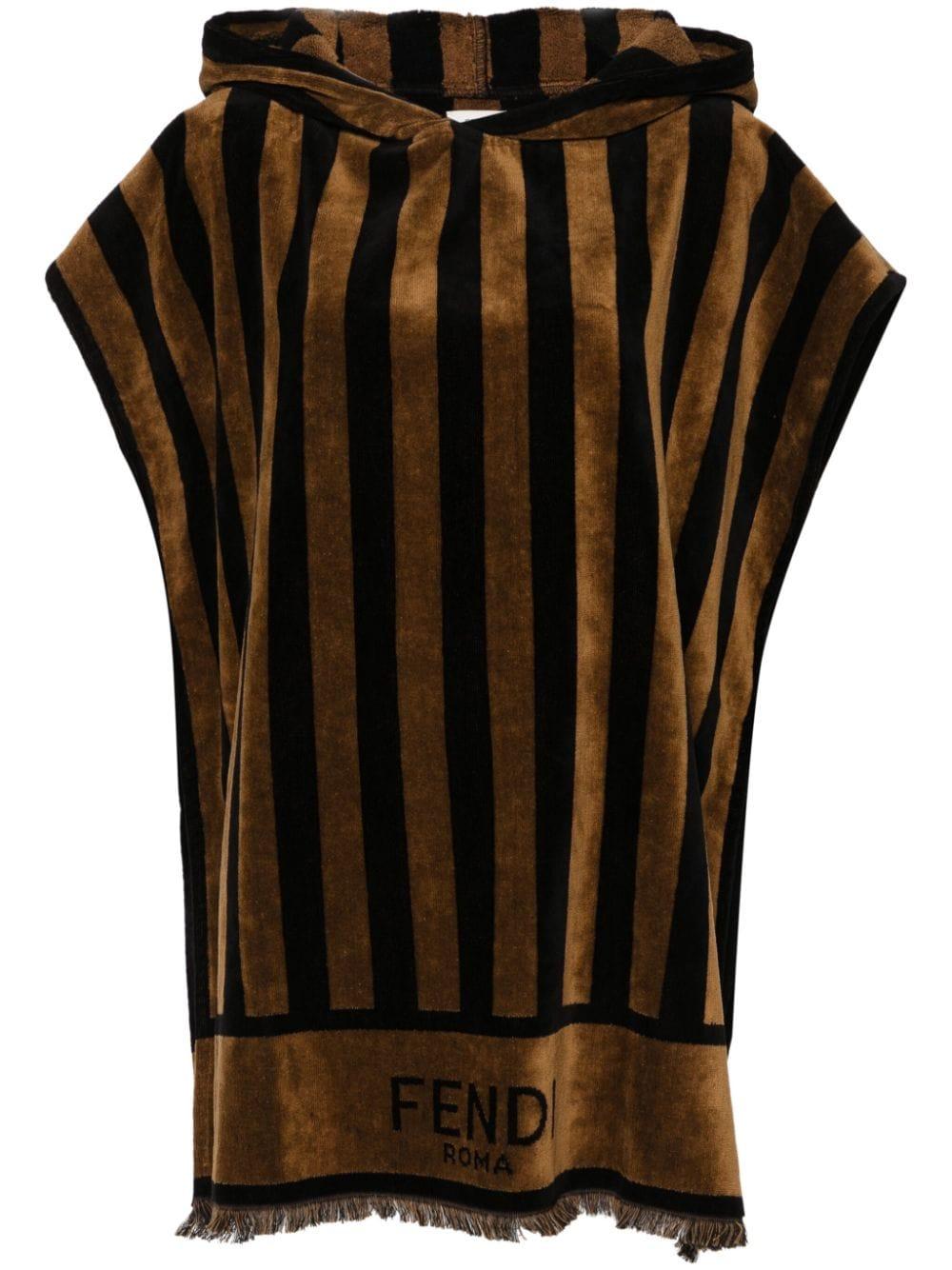 Fendi Pequin-Stripe Frayed Poncho in Black | Lyst