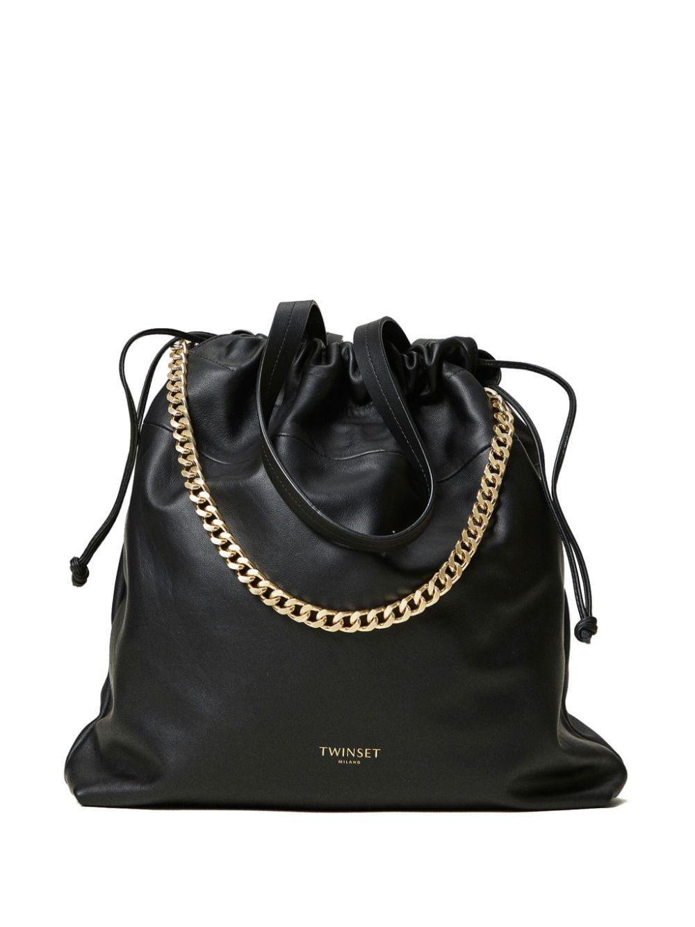 Twin Set Logo-Stamp Bucket Bag in Black | Lyst