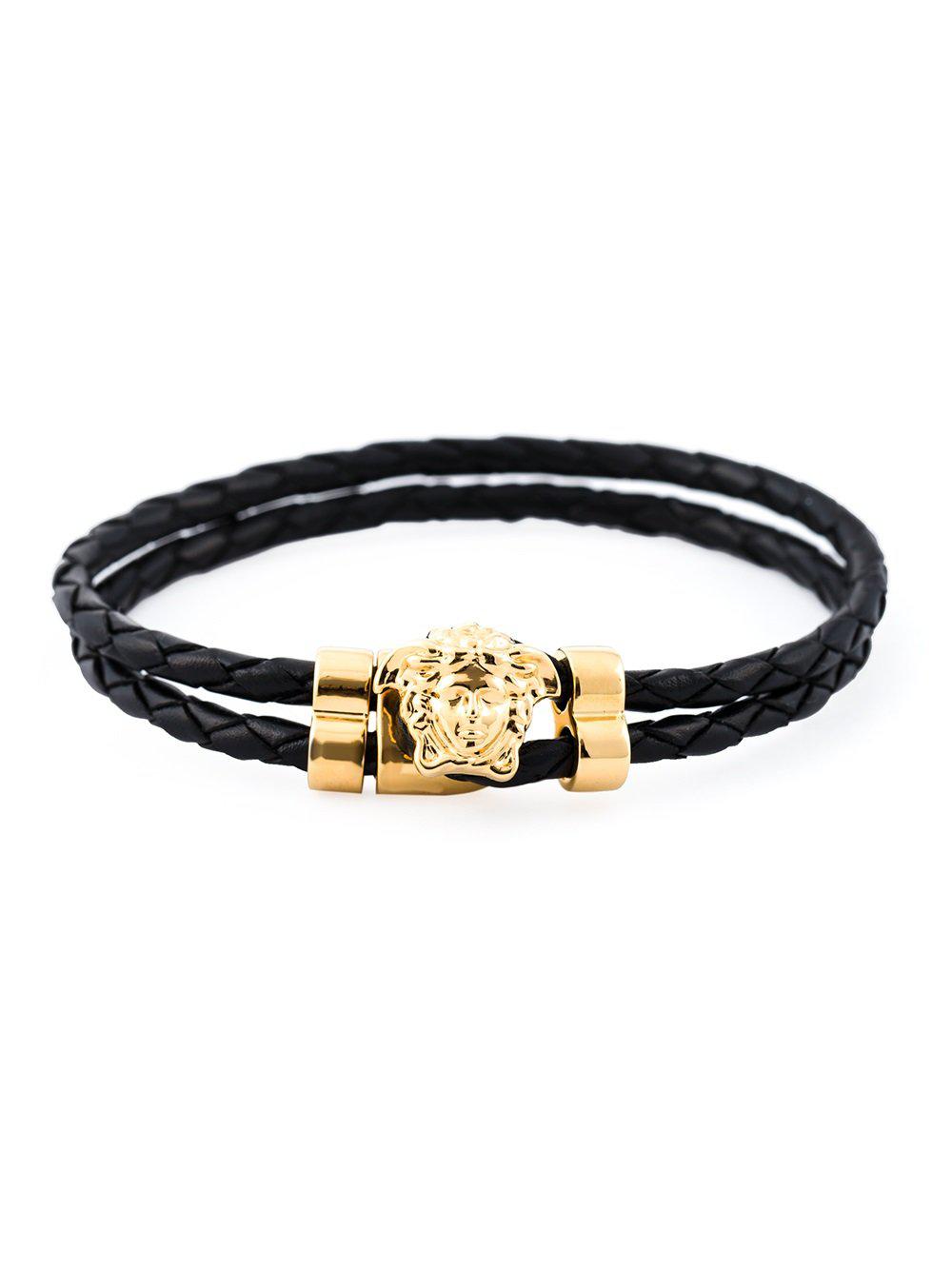 Versace Leather Medusa Bracelet in Black - Lyst