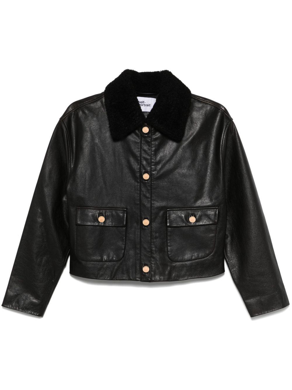 Self-Portrait Leather Jacket in Black | Lyst