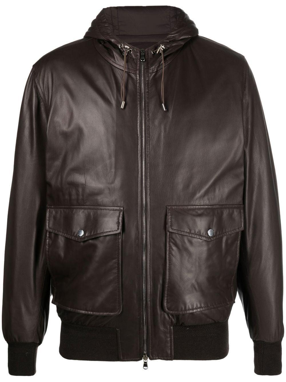 Barba Hooded Leather Bomber Jacket in Gray for Men | Lyst