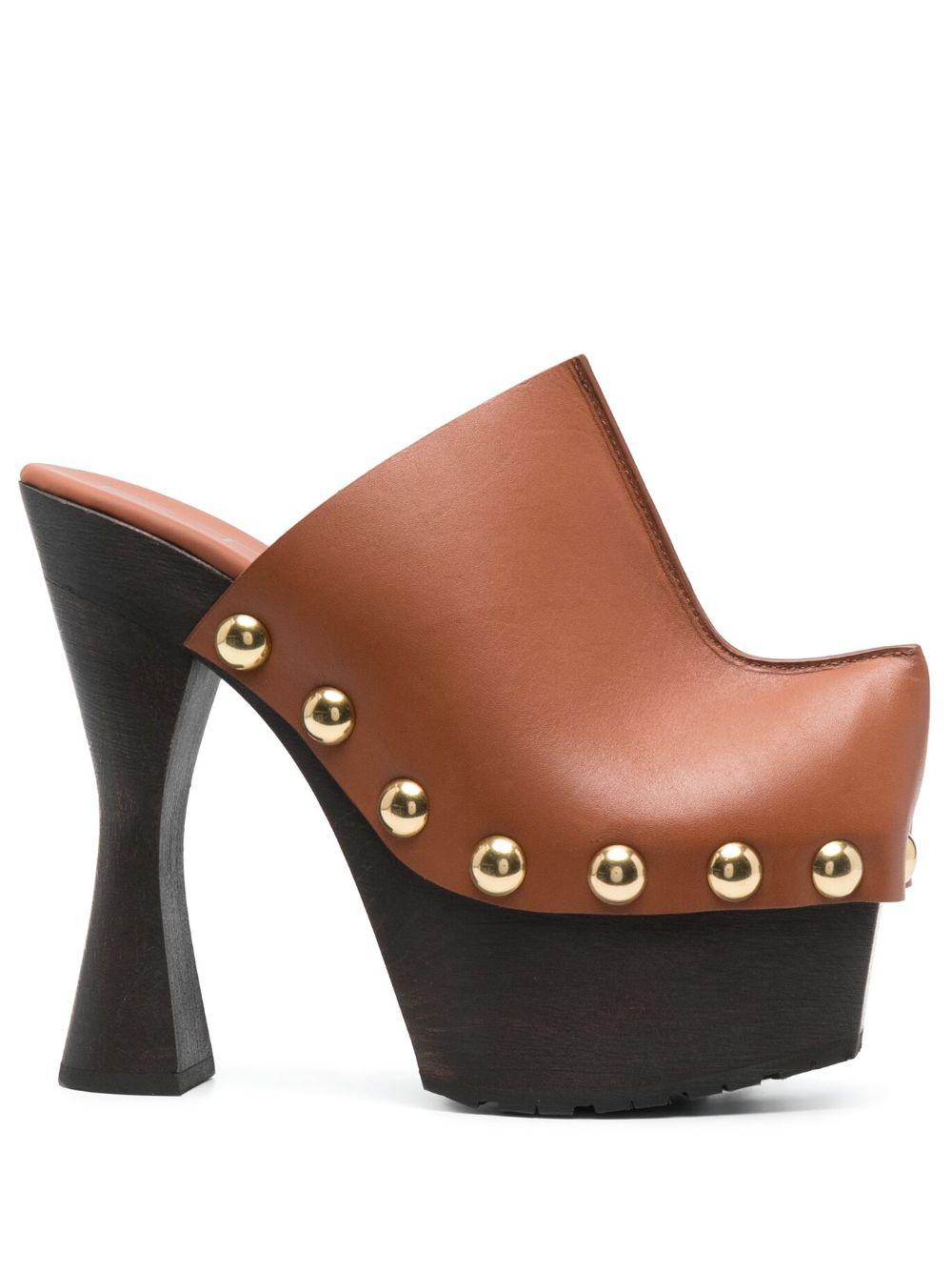 Etro 150mm Studded Leather Platform Clogs in Brown | Lyst