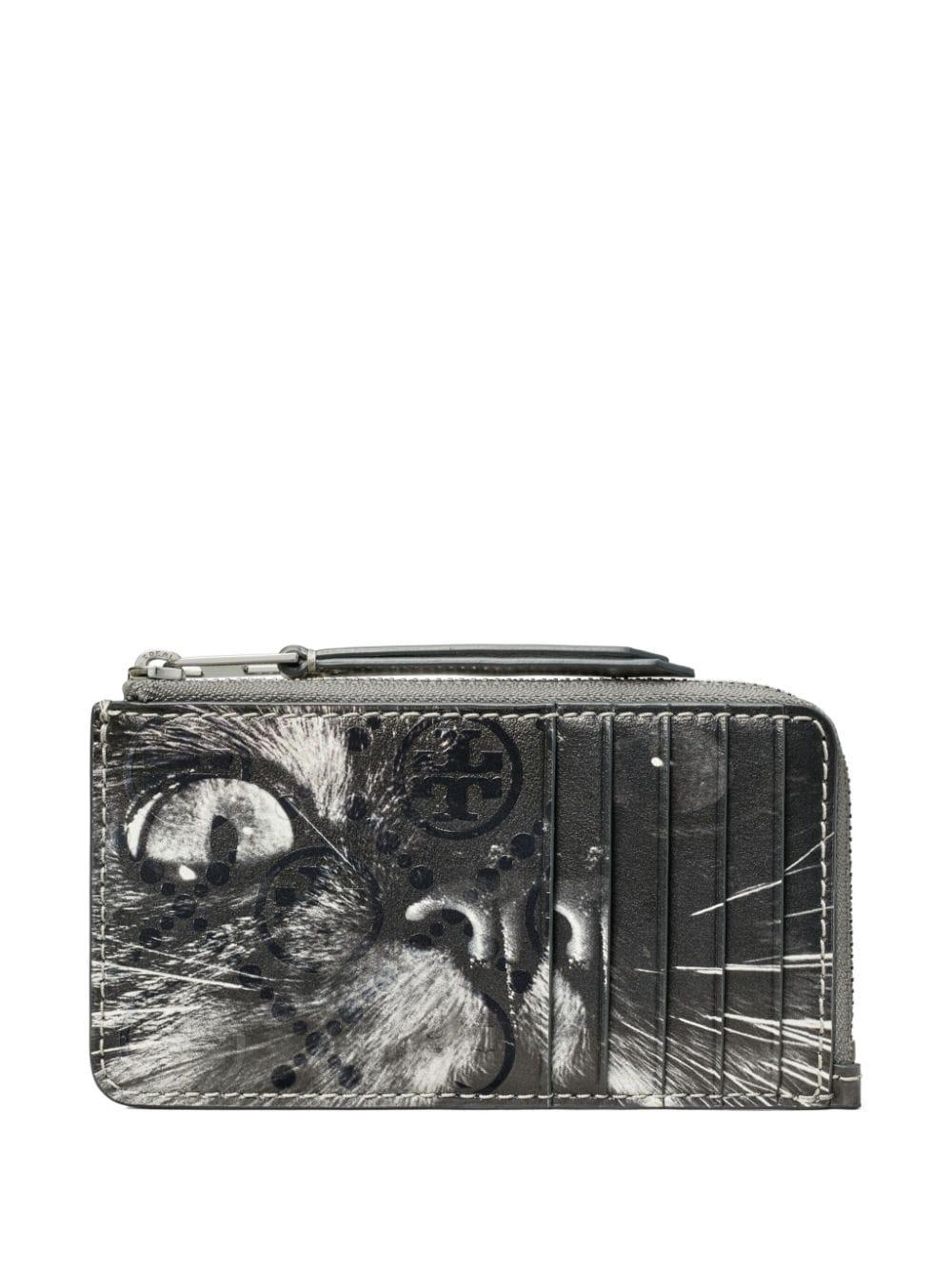 Tory Burch Cat-Print Leather Cardholder in Gray | Lyst