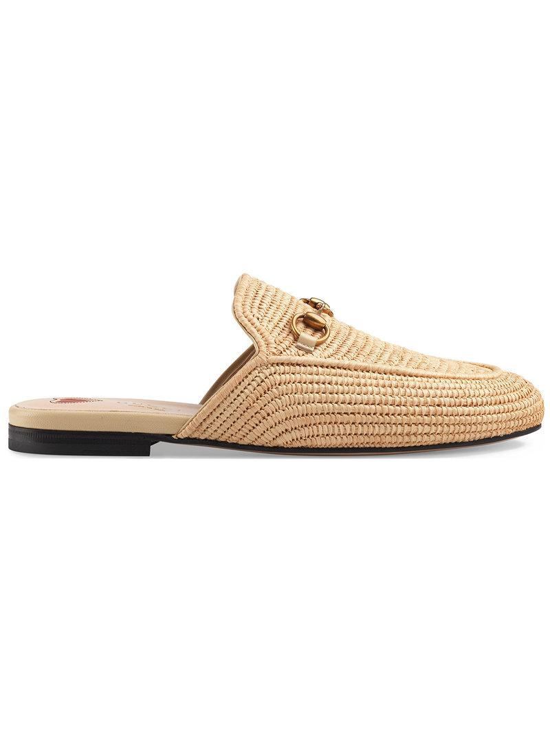 Gucci Princetown Raffia Slipper in Natural | Lyst