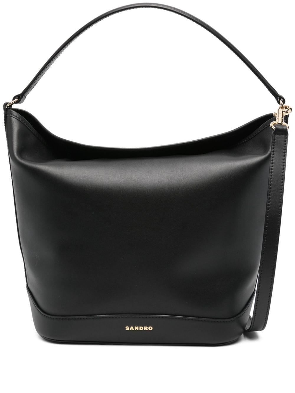 Sandro Logo-Print Bucket Bag in Black | Lyst