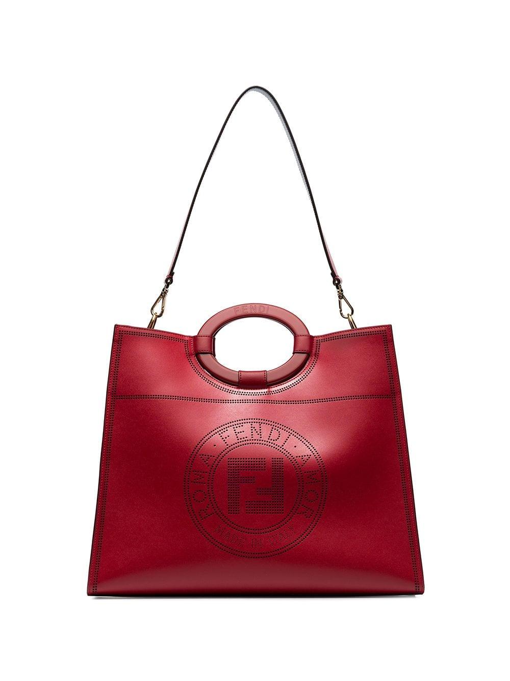 Fendi Red Runaway Perforated Logo Tote Bag in Red - Lyst