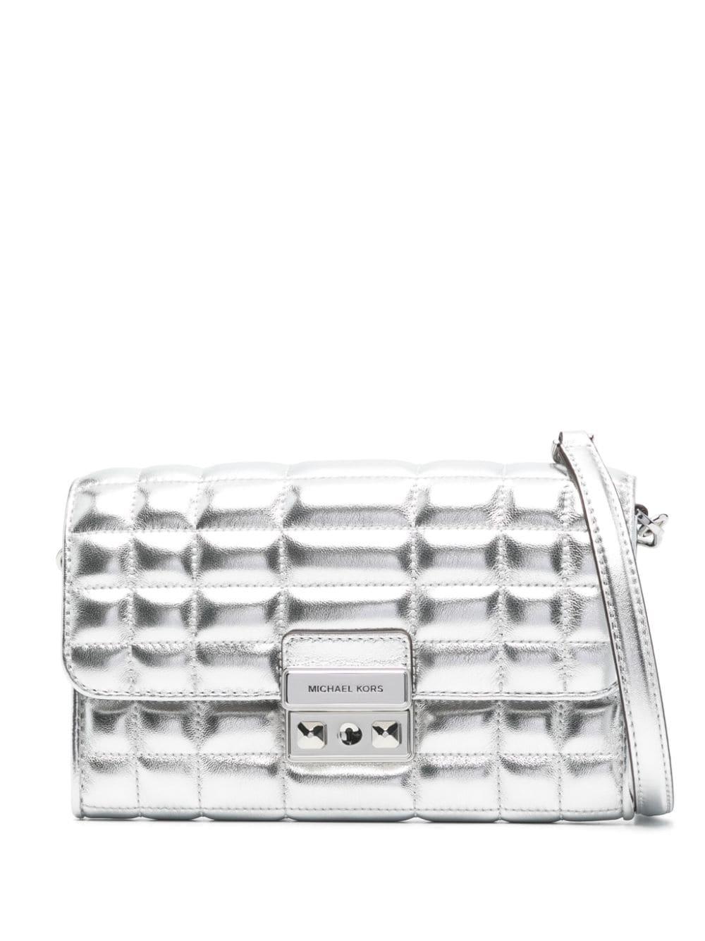 Michael Kors Large Tribeca Leather Cross Body Bag in White | Lyst