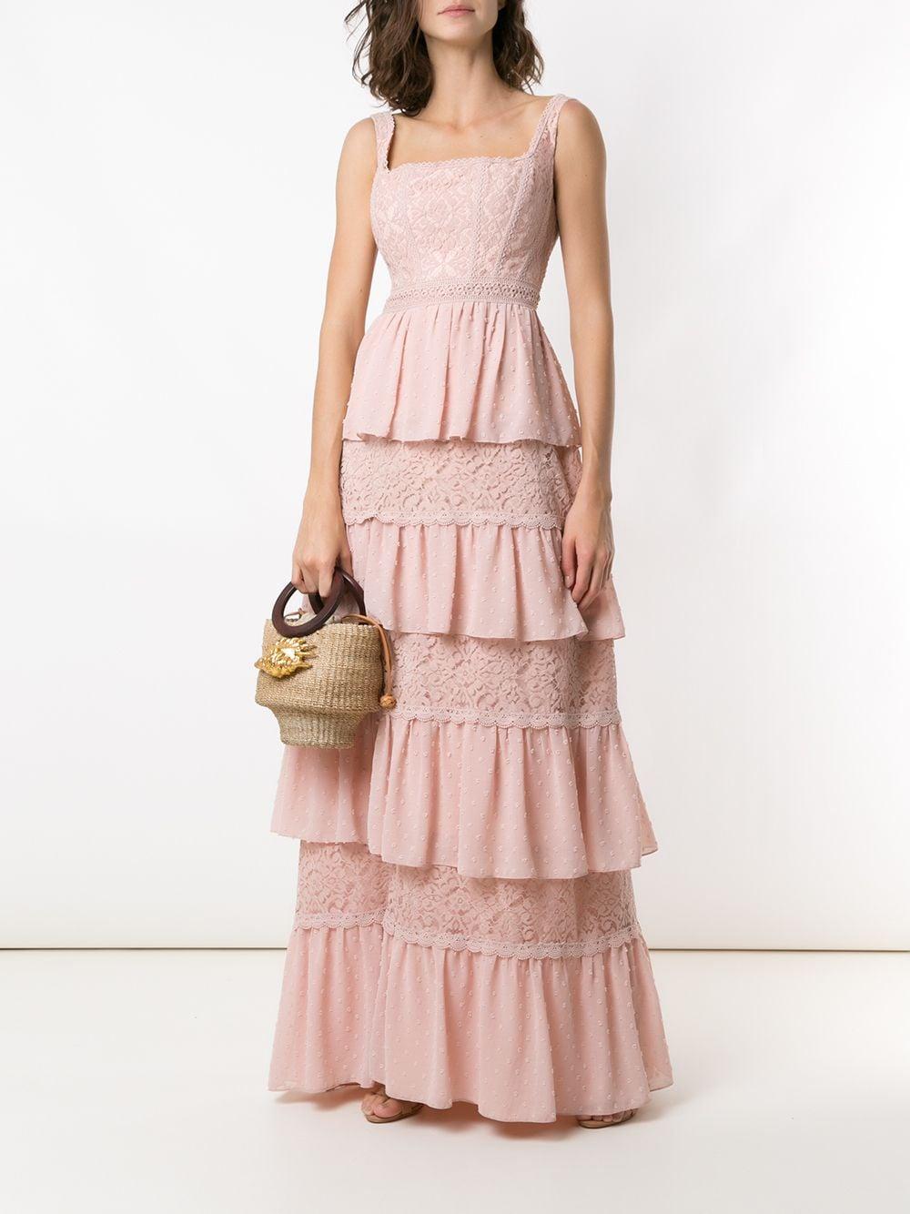 Martha Medeiros Tati Lace Panelled Gown in Pink - Lyst
