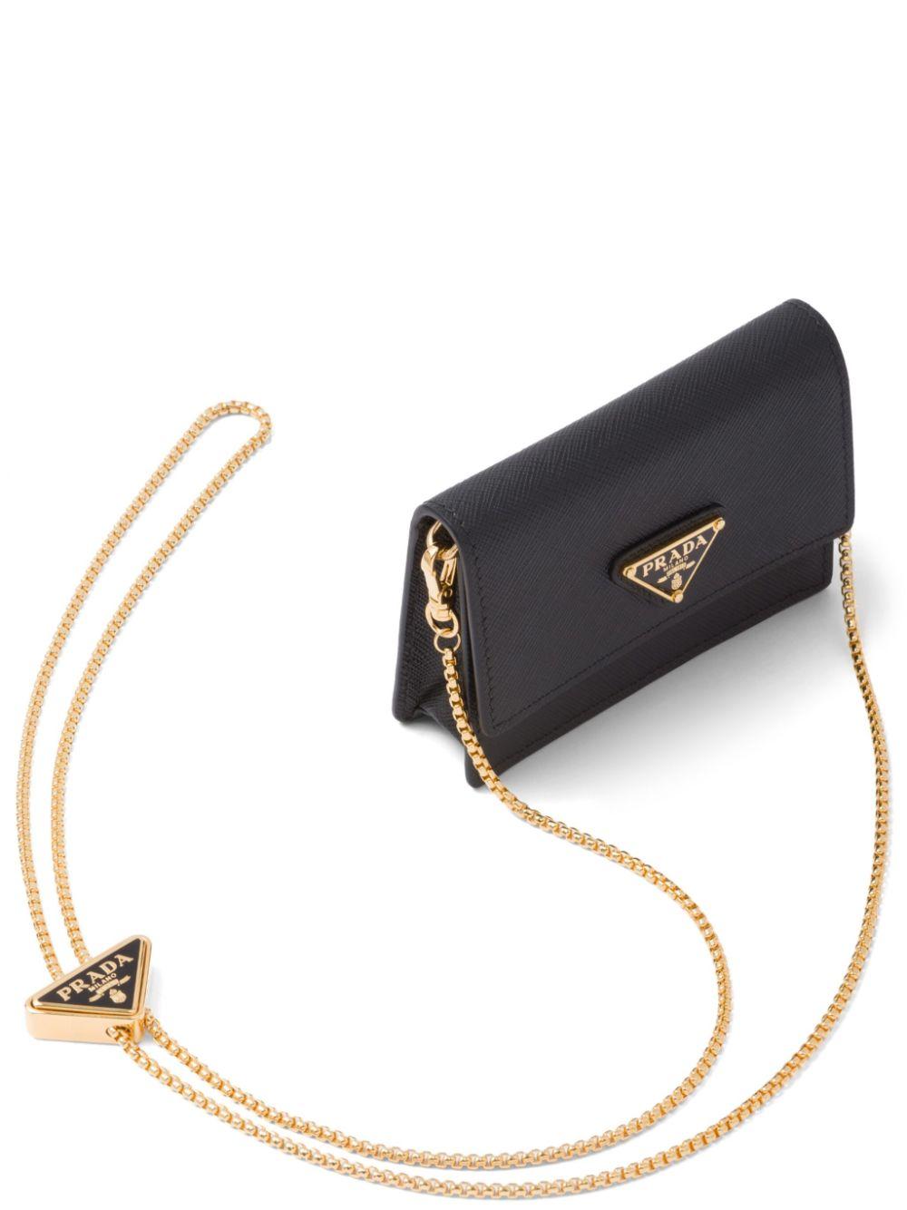 Prada Enamel Triangle Logo Wallet-On-Chain in Black | Lyst