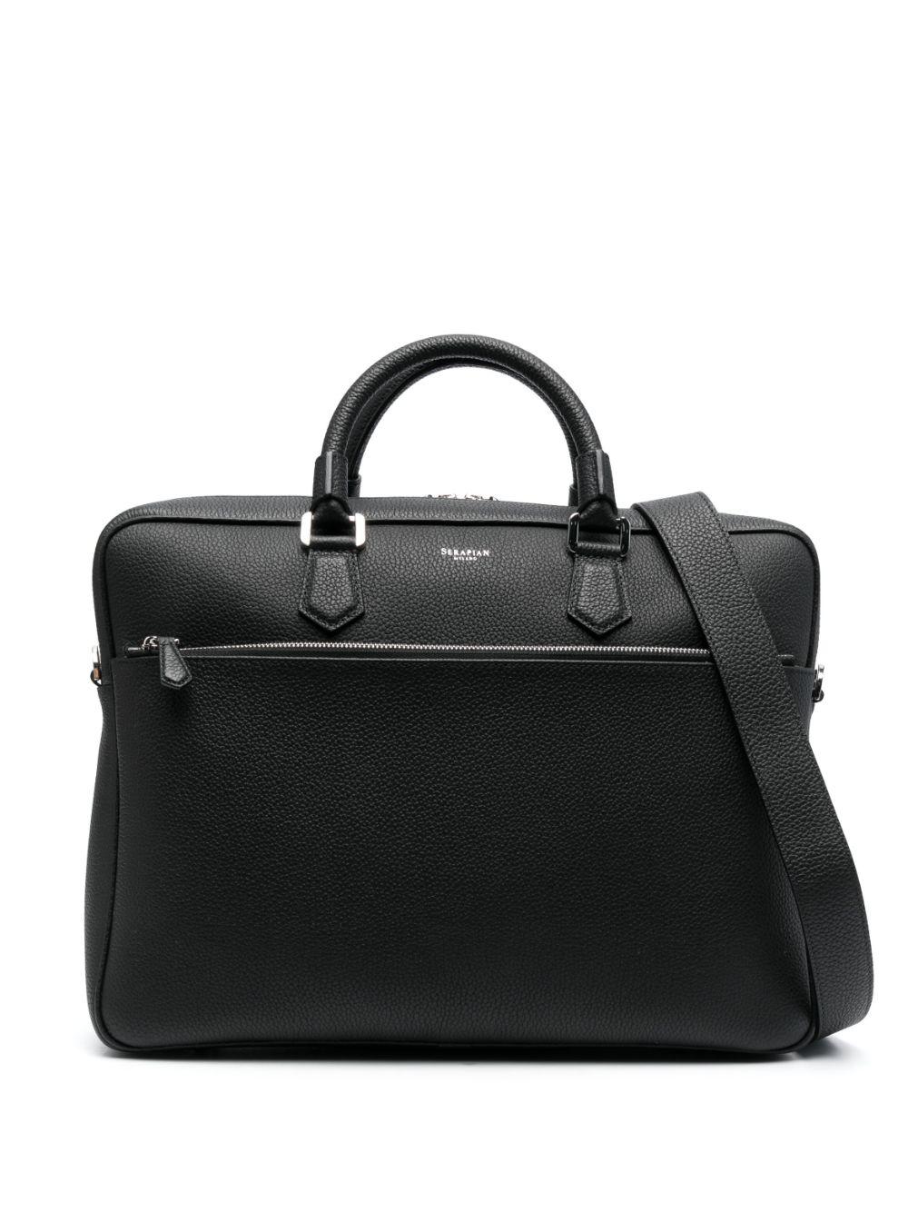 Serapian Logo-print Leather Laptop Bag in Black for Men | Lyst