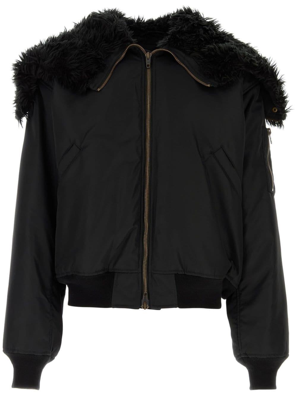 Balenciaga Faux Fur-Trimmed Bomber Jacket in Black for Men | Lyst