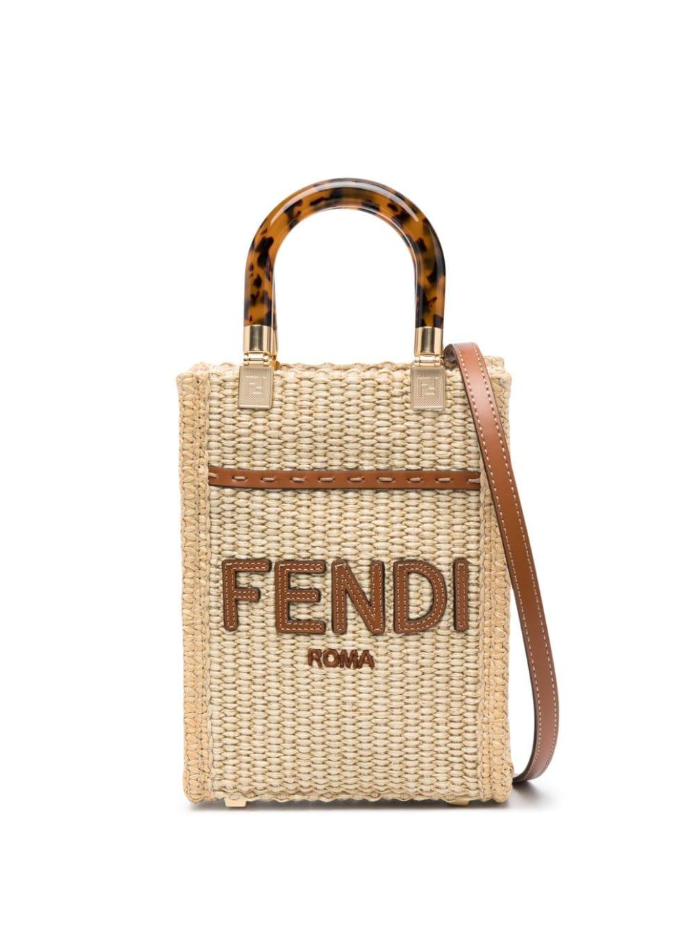 Fendi Mini Sunshine Raffia Tote Bag in Natural | Lyst