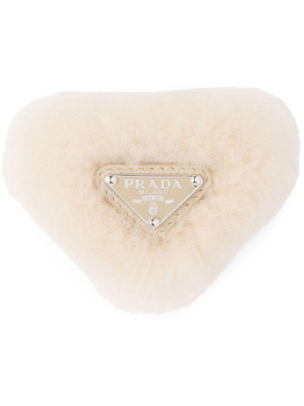 Prada Triangle-Logo Shearling Hair Clip in Natural | Lyst