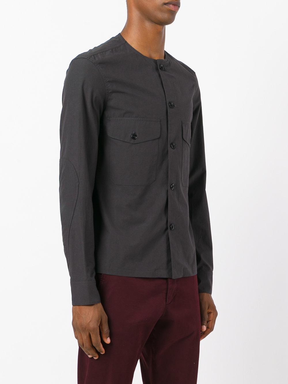 Lemaire Cotton Collarless Shirt In Black For Men Lyst