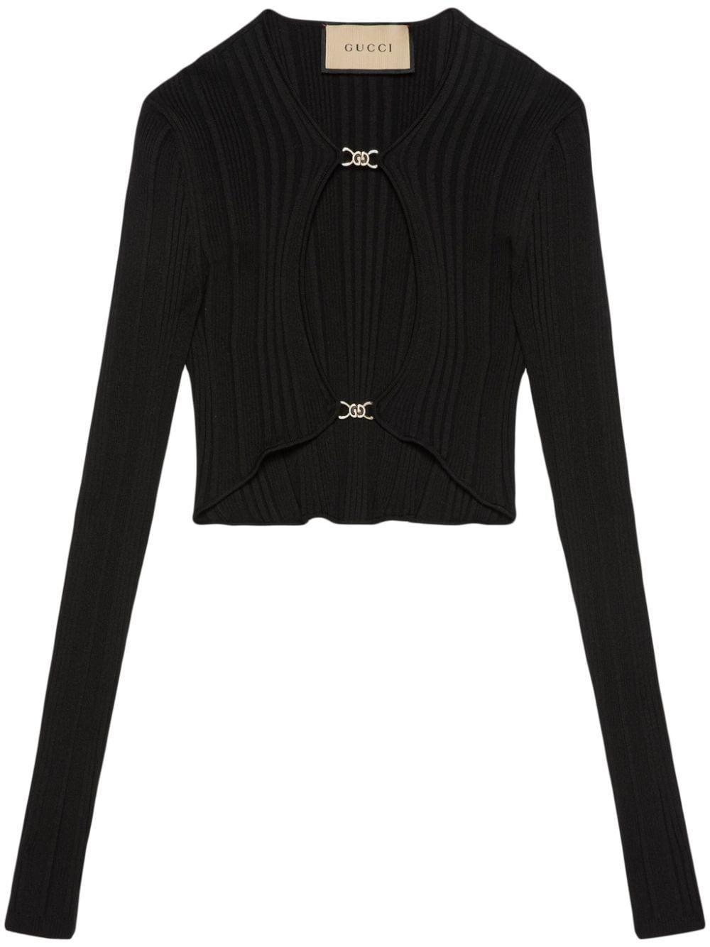 Gucci Cut-out Ribbed Crop Top in Black | Lyst