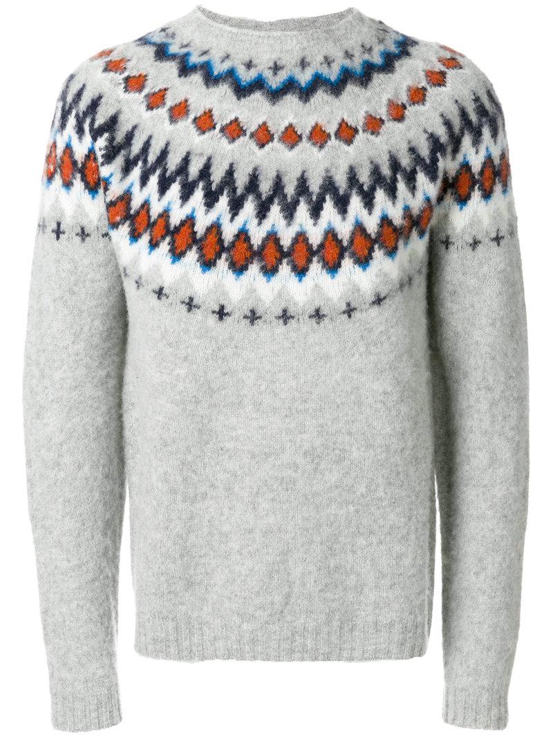 Norse Projects Corduroy Fair Isle Knitted Sweater in Grey (Gray) for ...