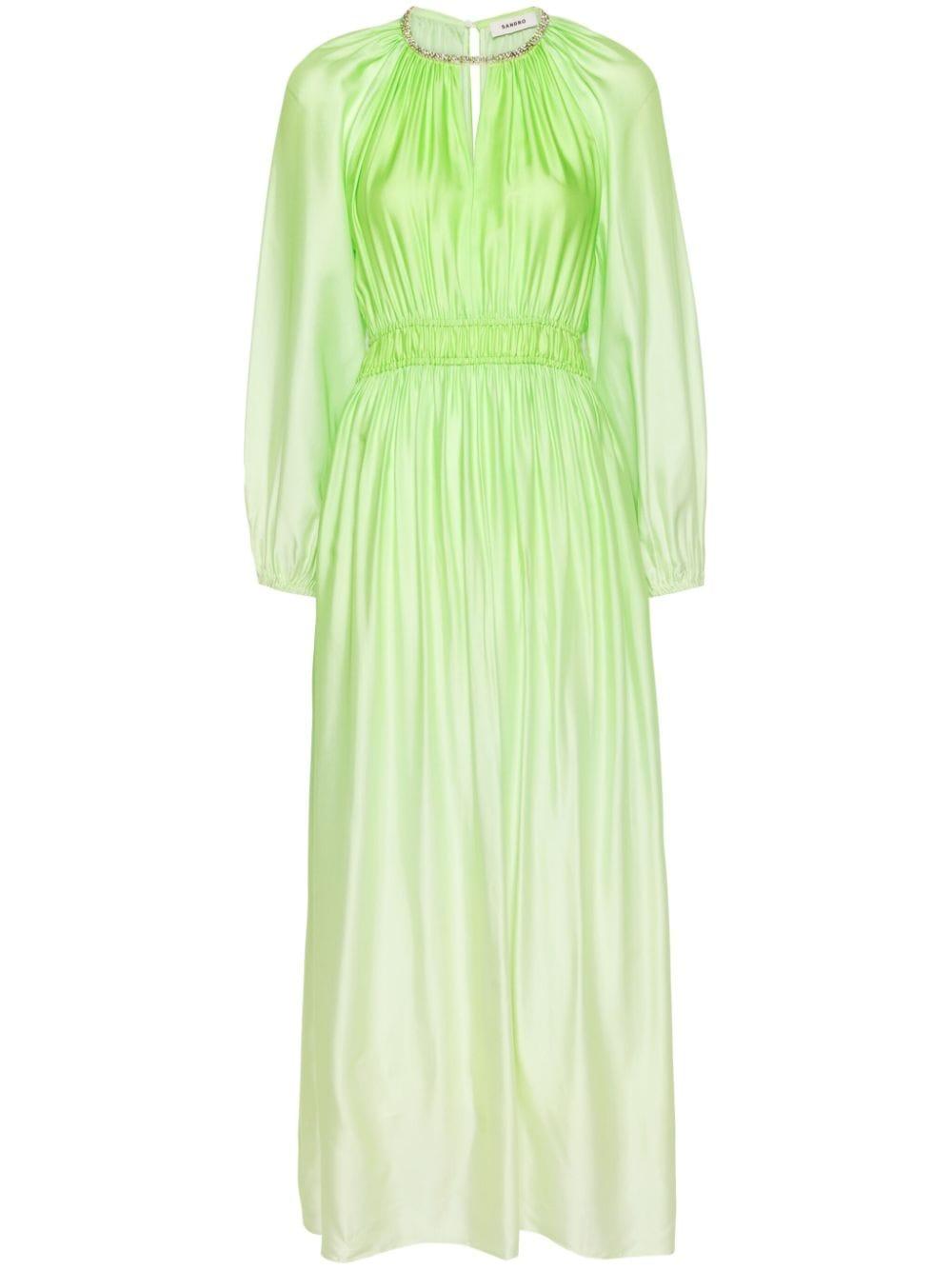 Sandro Gradient-effect Satin Maxi Dress in Green | Lyst