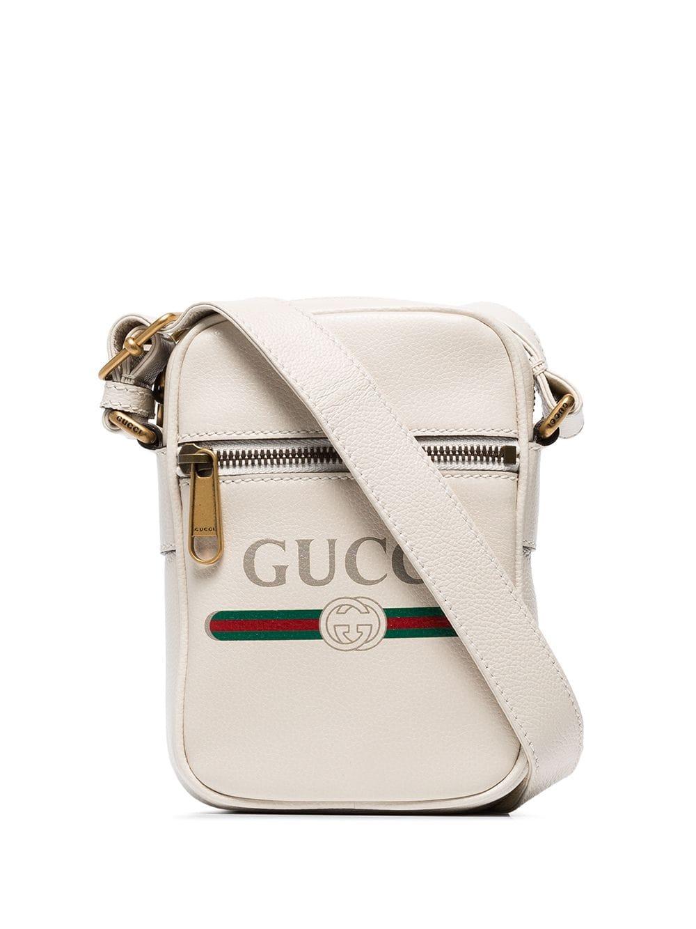 Gucci Logo Print Shoulder Bag in White for Men - Lyst