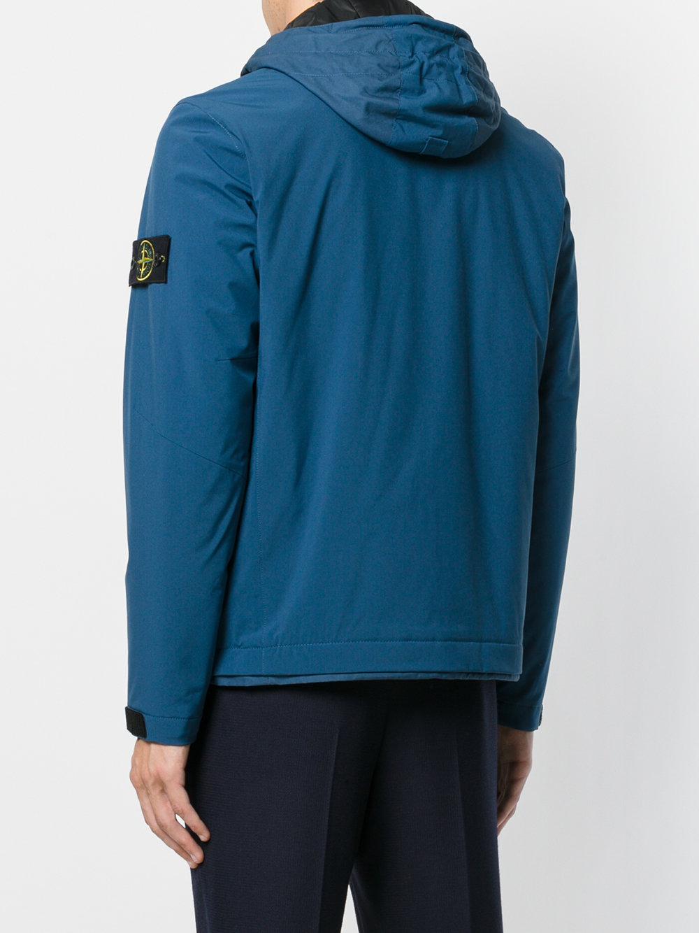 Stone Island Cotton Hooded Windbreaker Jacket in Blue for Men - Lyst
