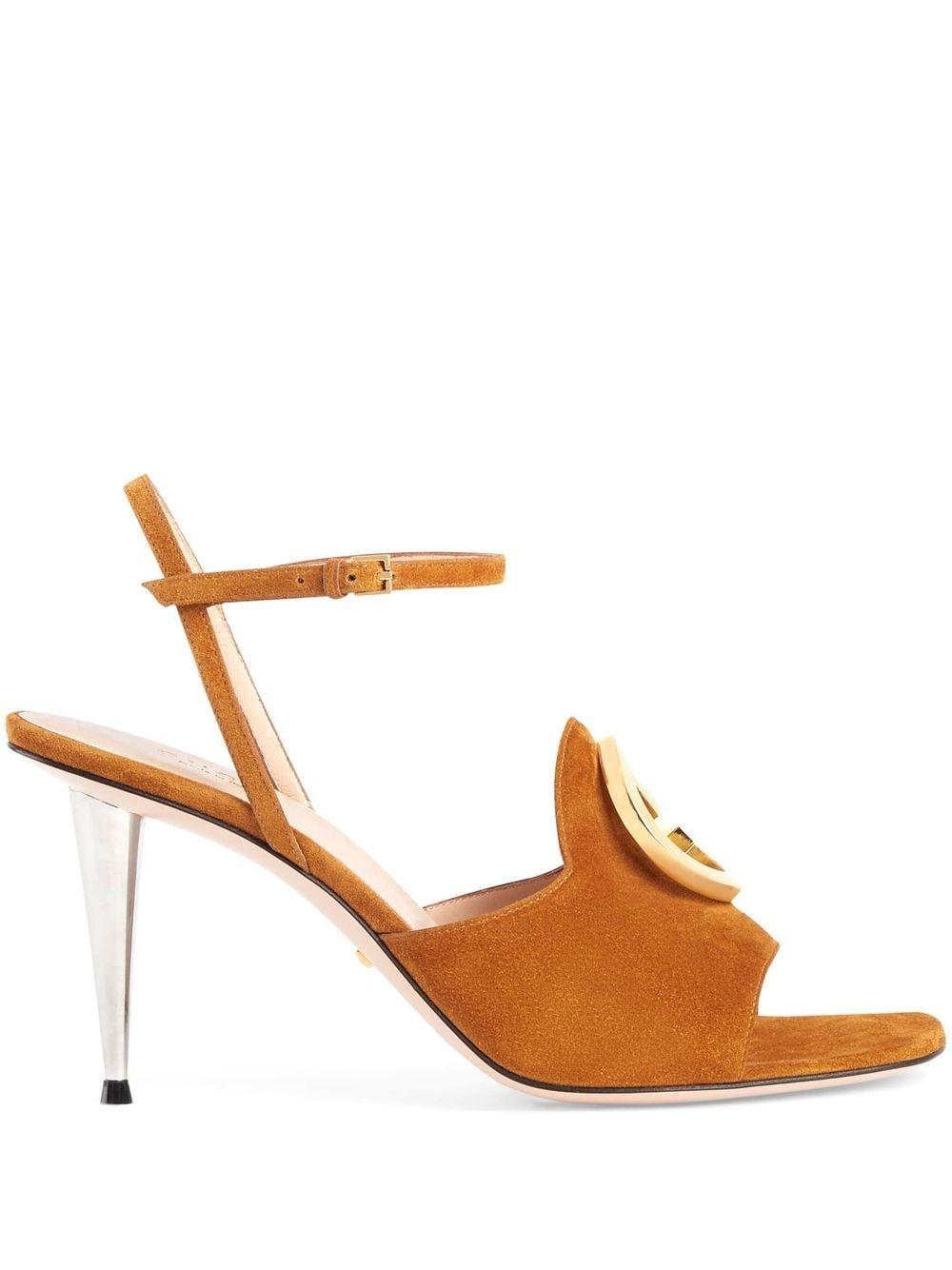 Gucci Blondie Suede Sandals In Brown Lyst