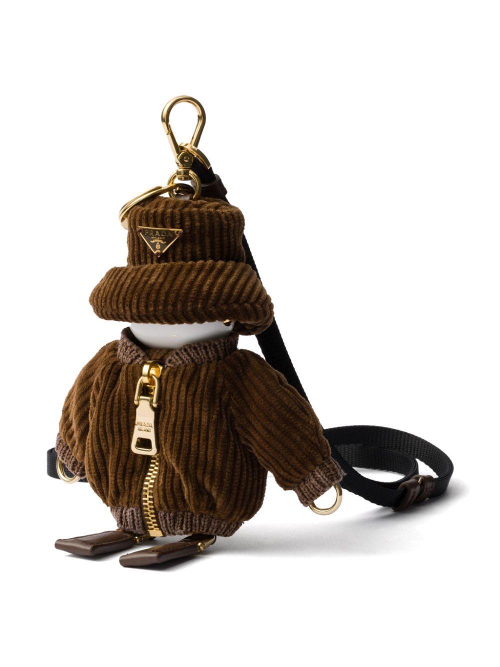 Prada Corduroy Charm Keychain in Brown | Lyst