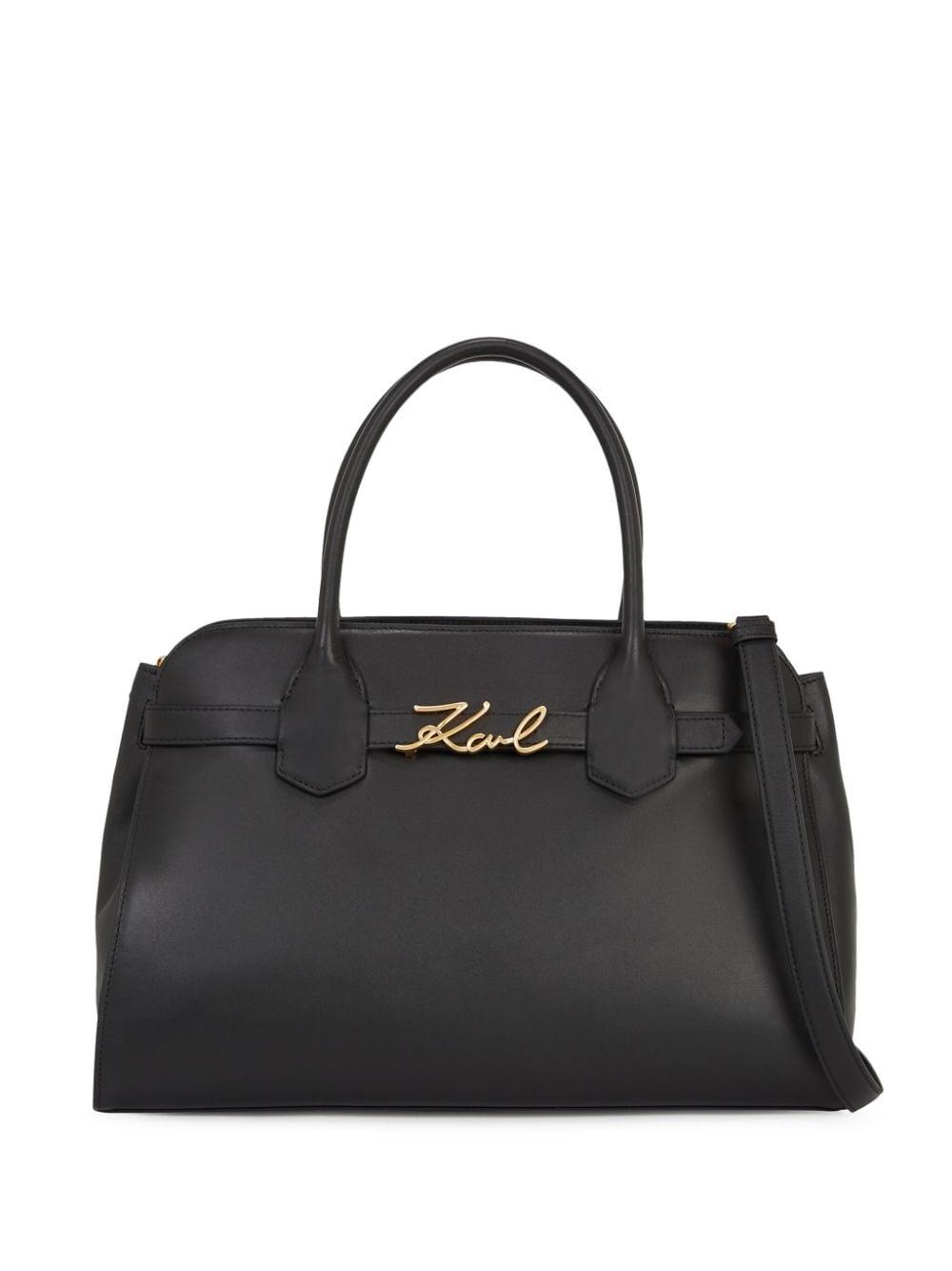 Karl Lagerfeld Logo-Lettering Leather Tote Bag in Black | Lyst