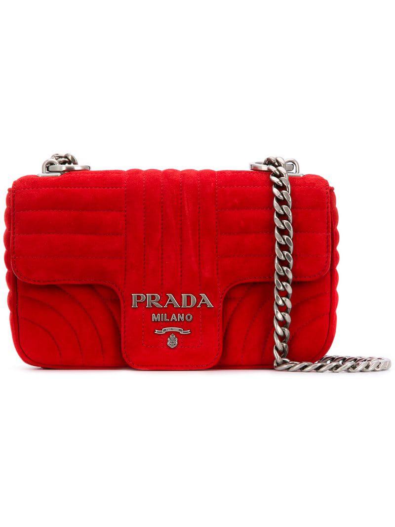 Prada Bucket Embossed Logo Red Leather Shoulder Bag | IUCN Water