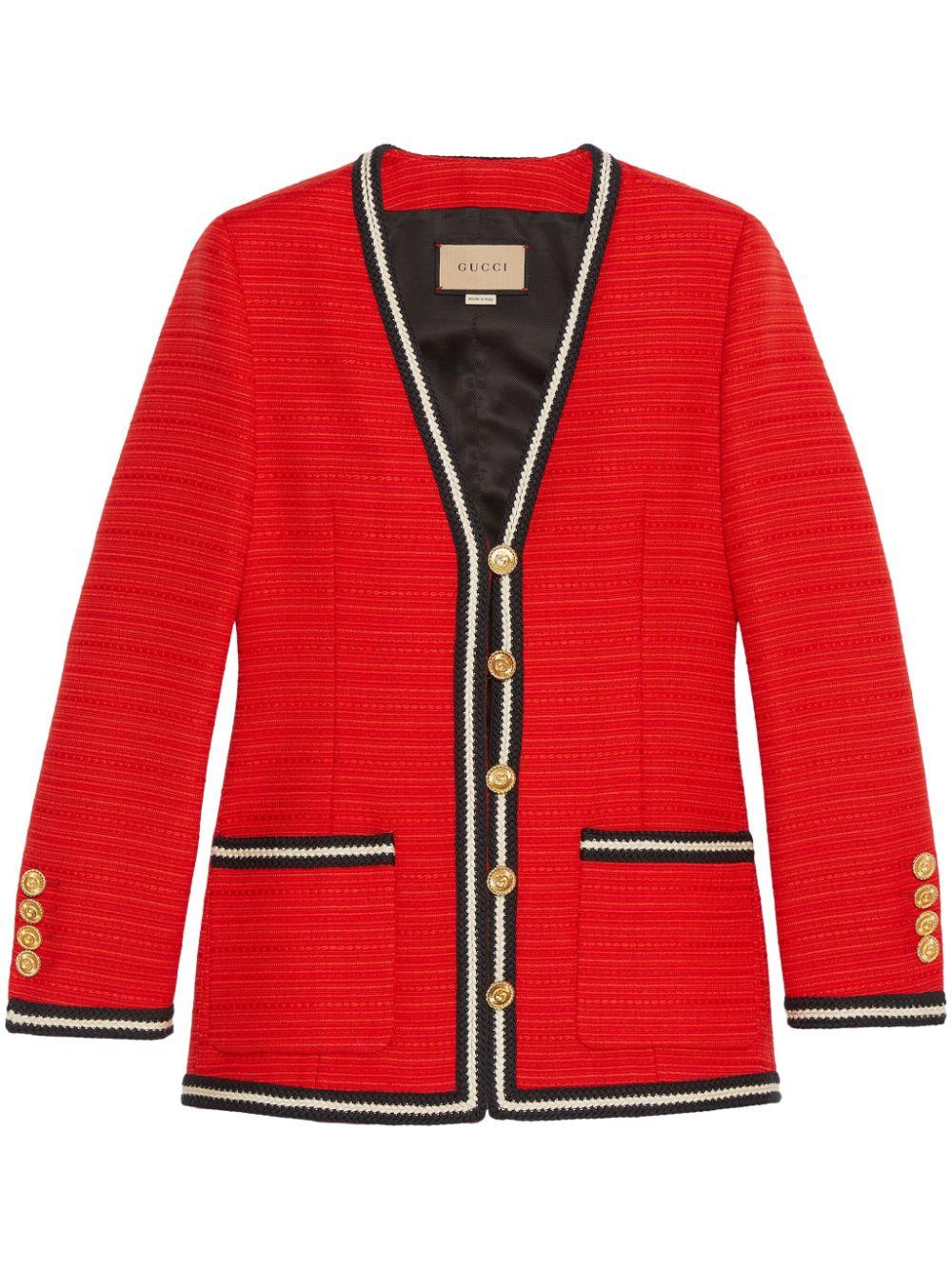 Gucci Wool Jacket With Braided Ribbon Trim in Red | Lyst
