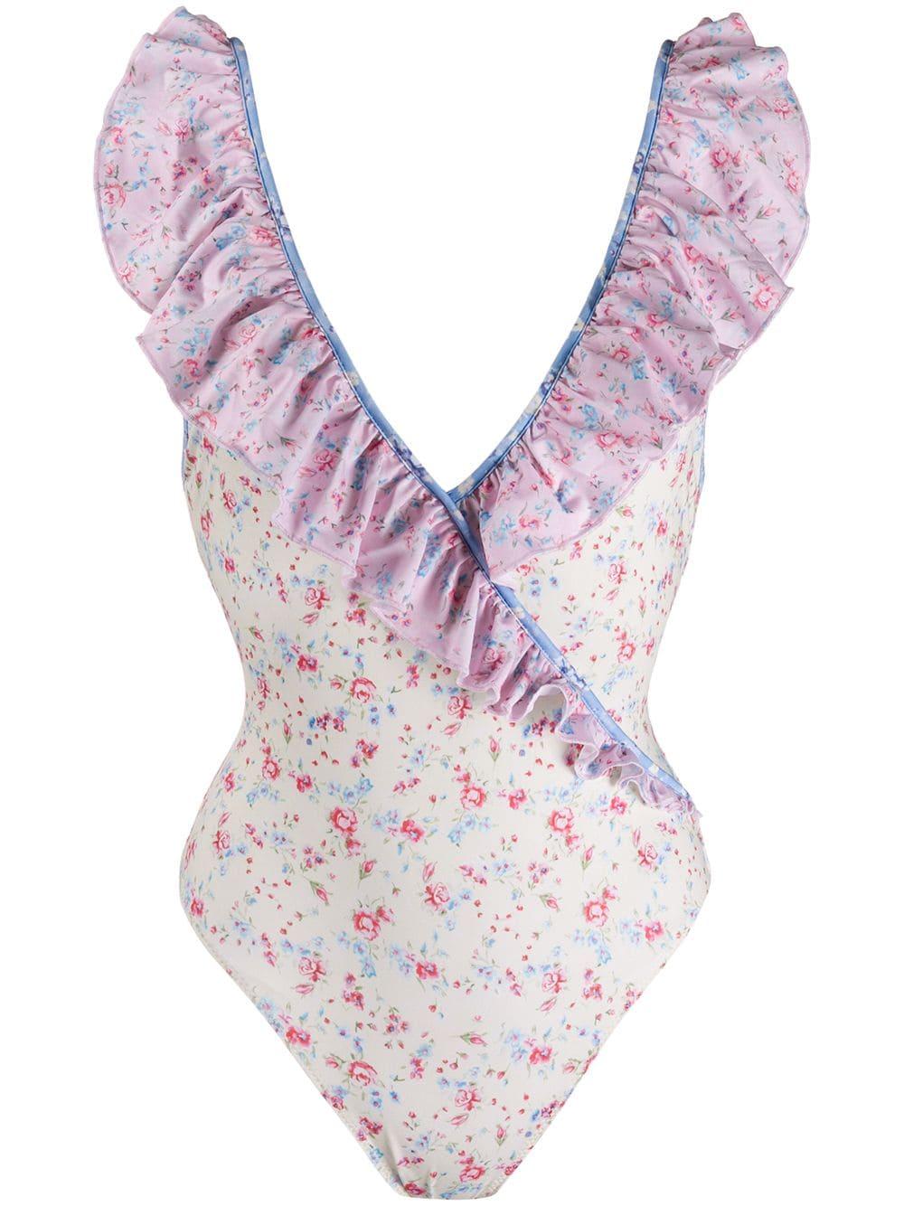 LoveShackFancy Floral One-piece Swimsuit in Yellow - Lyst