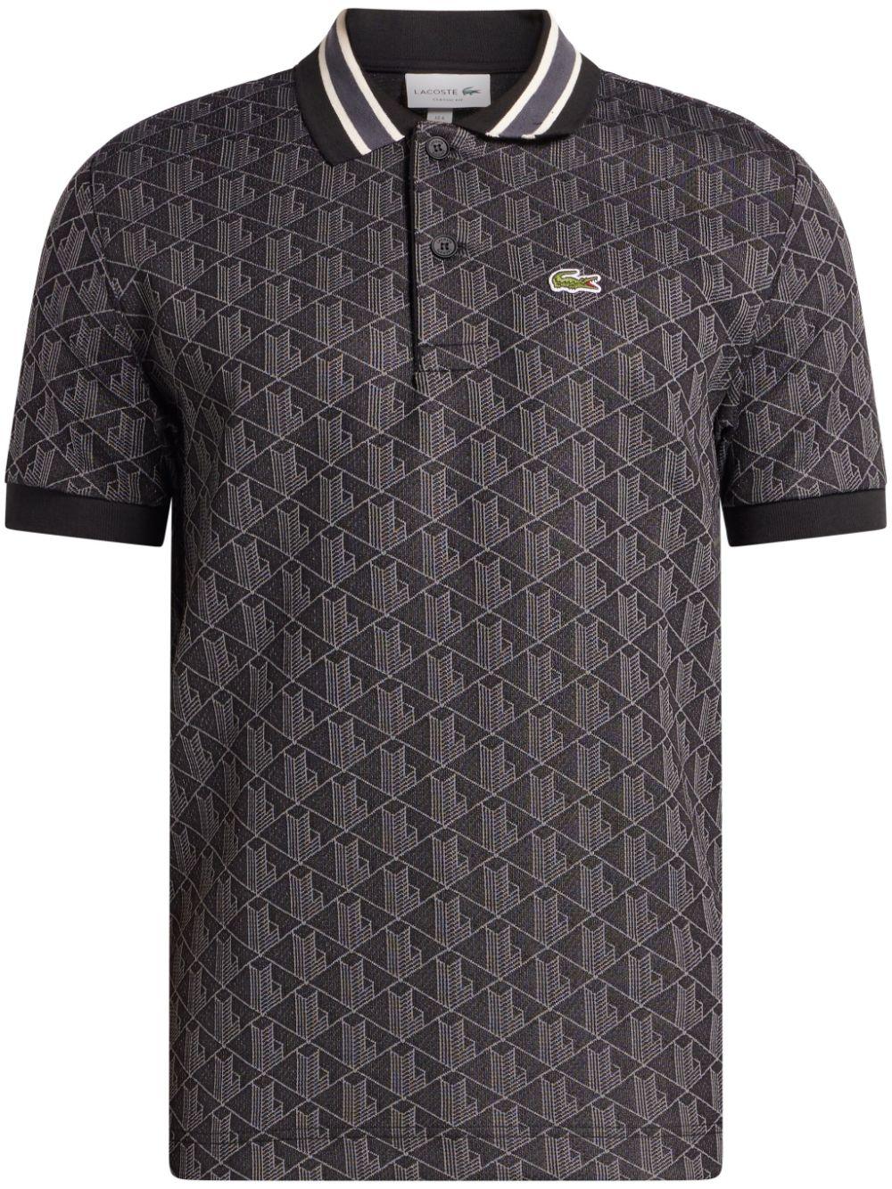 Lacoste Monogram-Jacquard Polo Shirt in Black for Men | Lyst