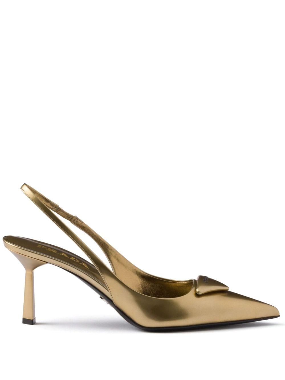 Prada 75Mm Appliqué-Logo Pumps in Metallic | Lyst