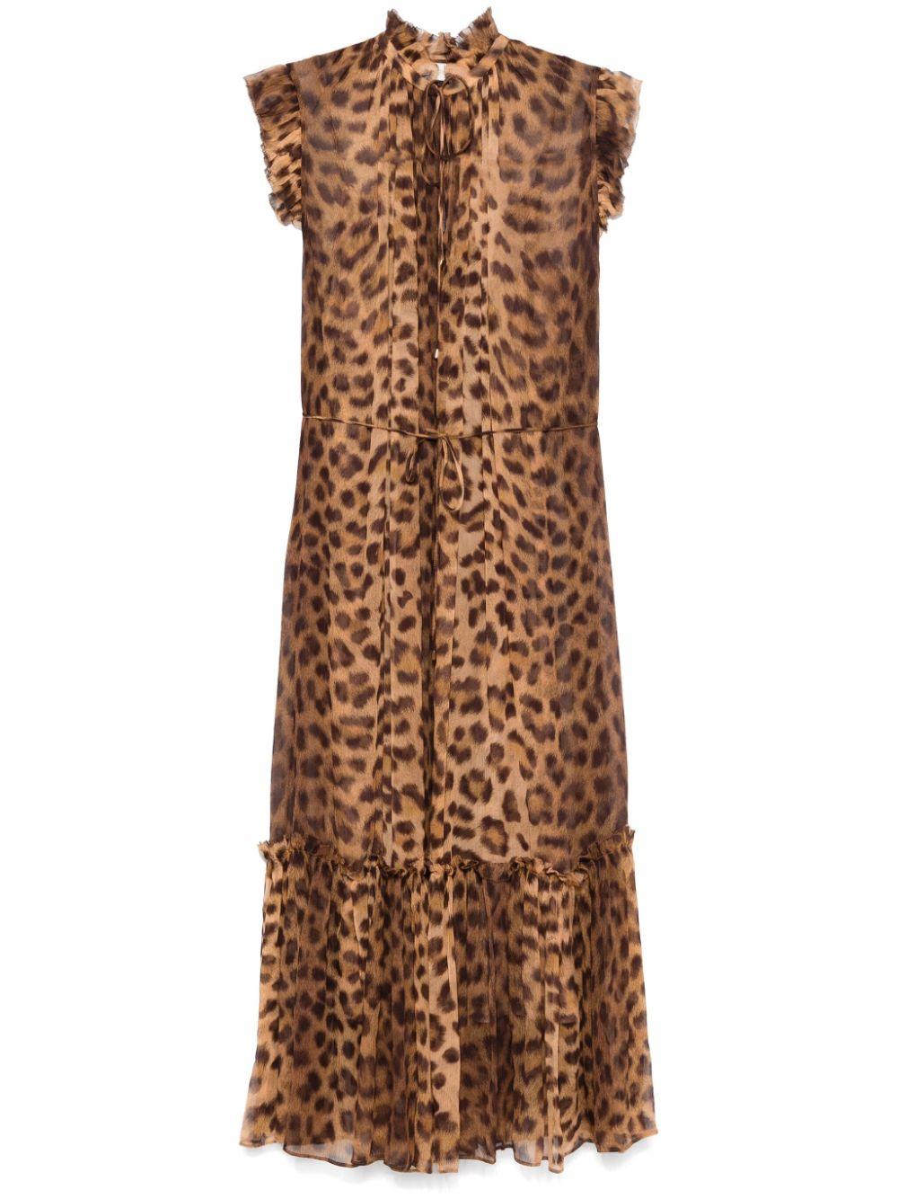 Zimmermann Crush Flutter Midi Dress in Brown | Lyst