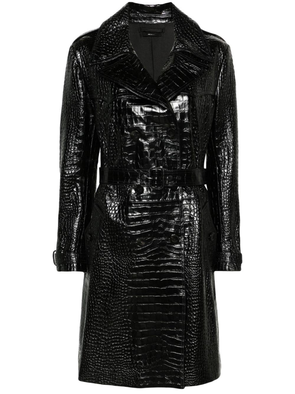 Tom Ford Crocodile Effect Leather Trench Coat in Black | Lyst