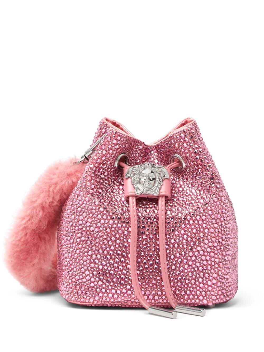Versace Mini Crystal La Medusa Bucket Bag in Pink | Lyst